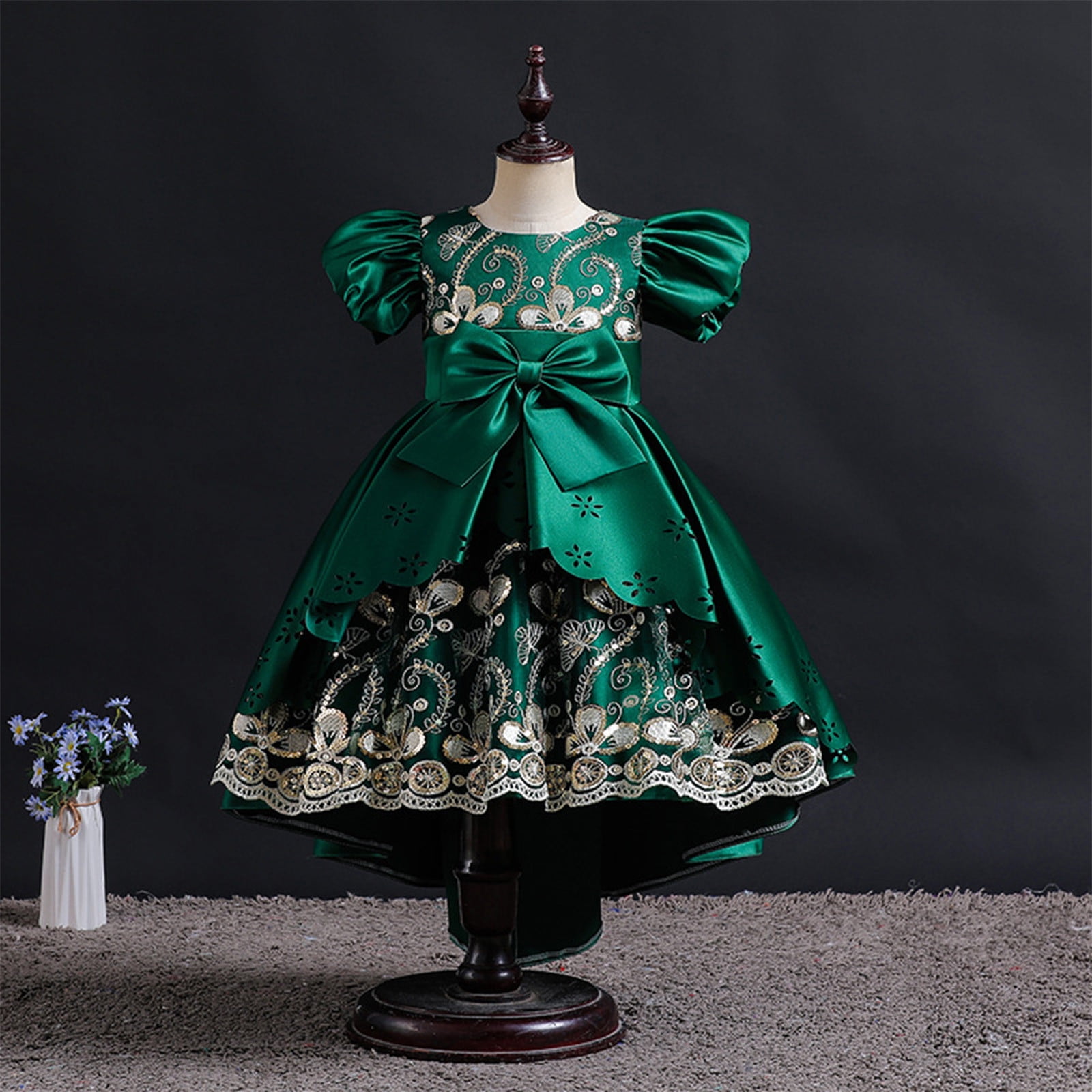 ATOGUTA Little Girls Dress Bubble Sleeve Bowknot Flower Princess ...