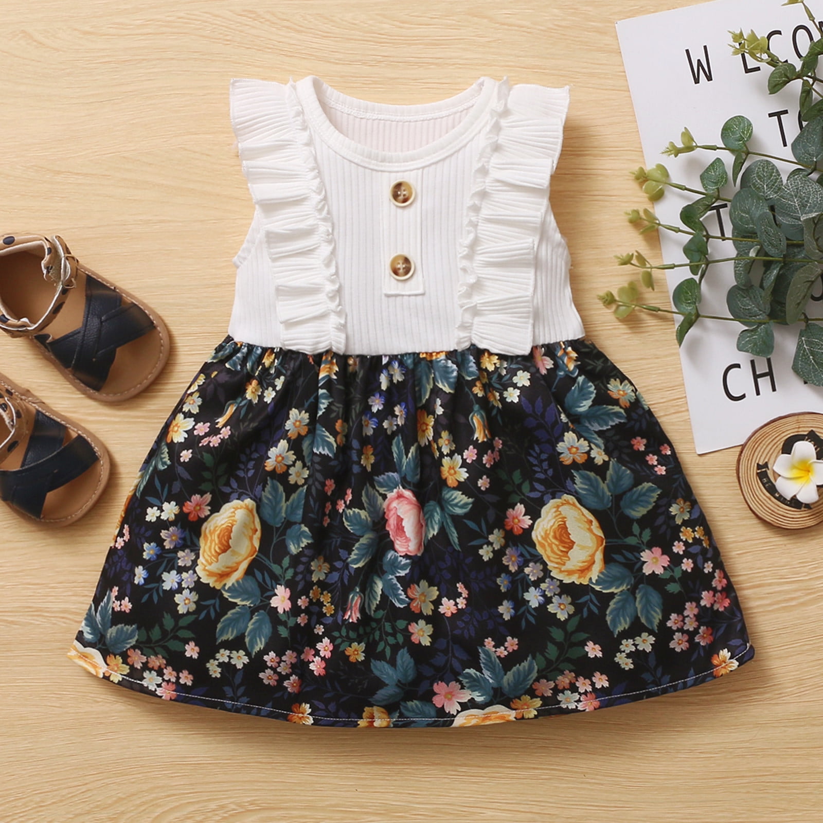 ATOGUTA Toddler Wedding Dresses for Girls Sleeveless Ruffles Floral ...