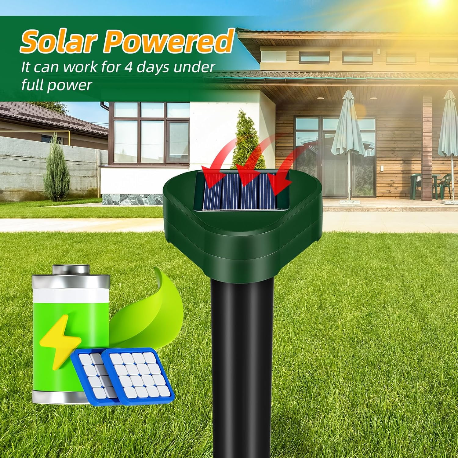 Effective 4 Pack Solar Powered Mole Repellent - Outdoor Ultrasonic ...