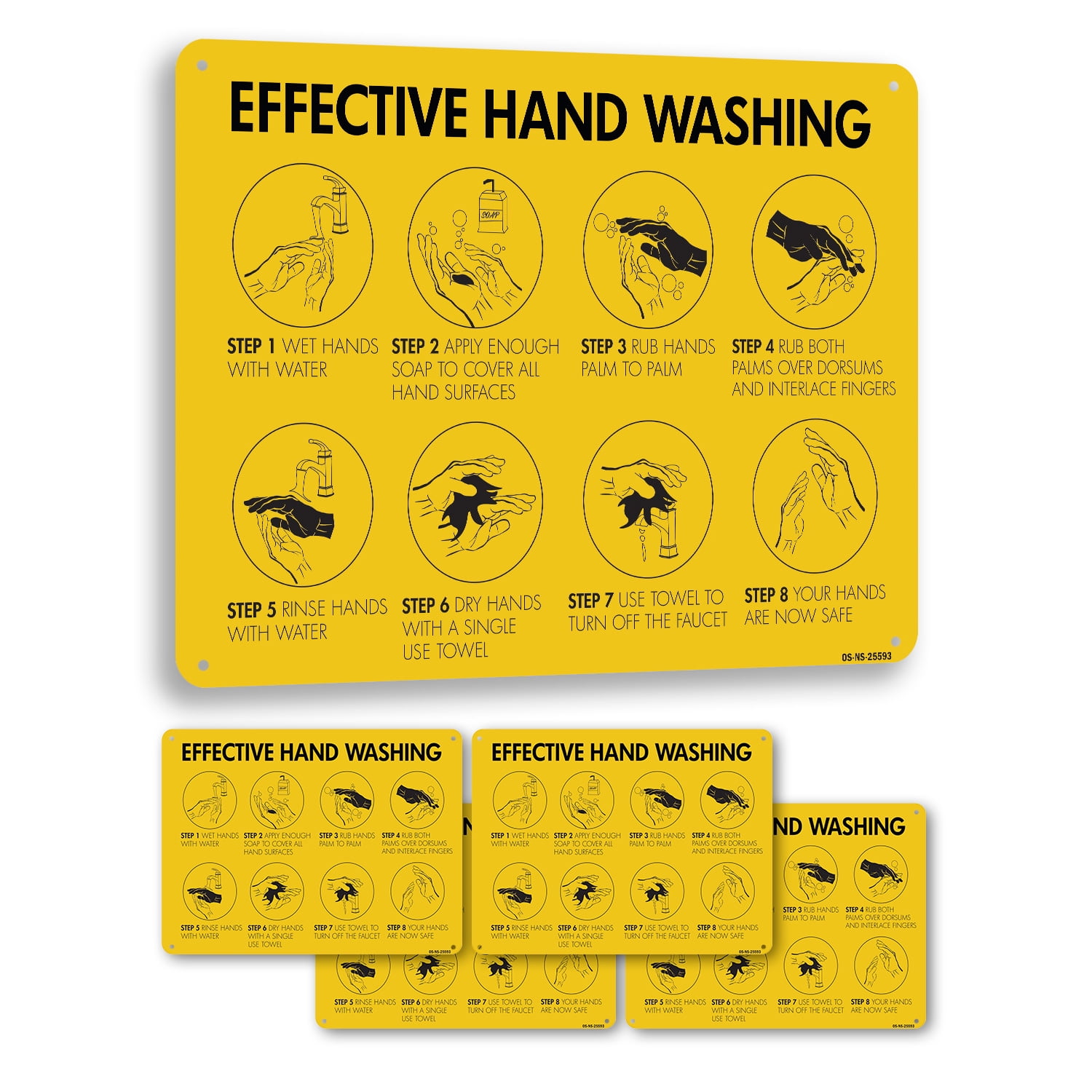 Effective Hand Washing Public Safety Rigid Plastic Sign 10 Inch x 7 ...