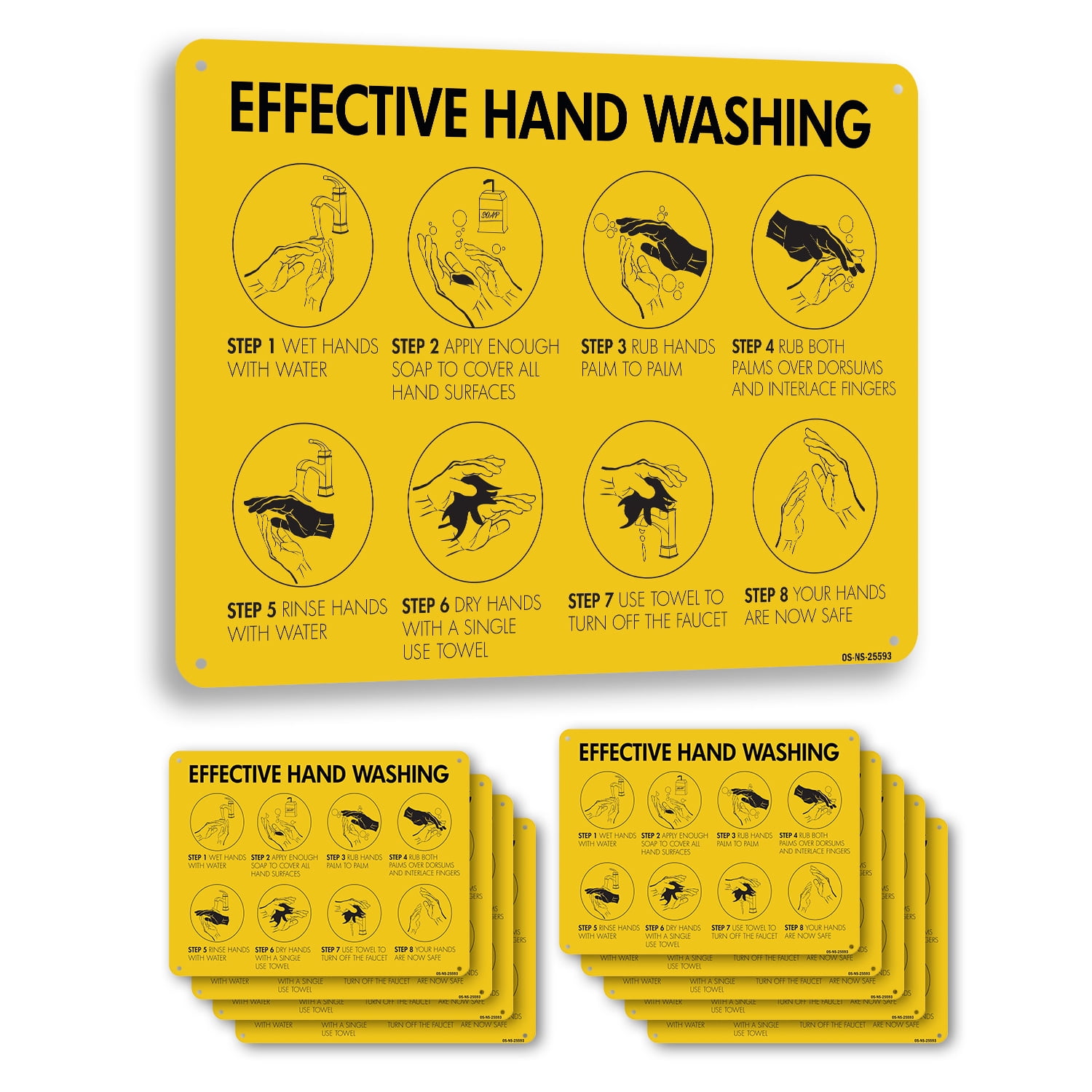 Effective Hand Washing Public Safety Rigid Plastic Sign 18 Inch x 12 ...