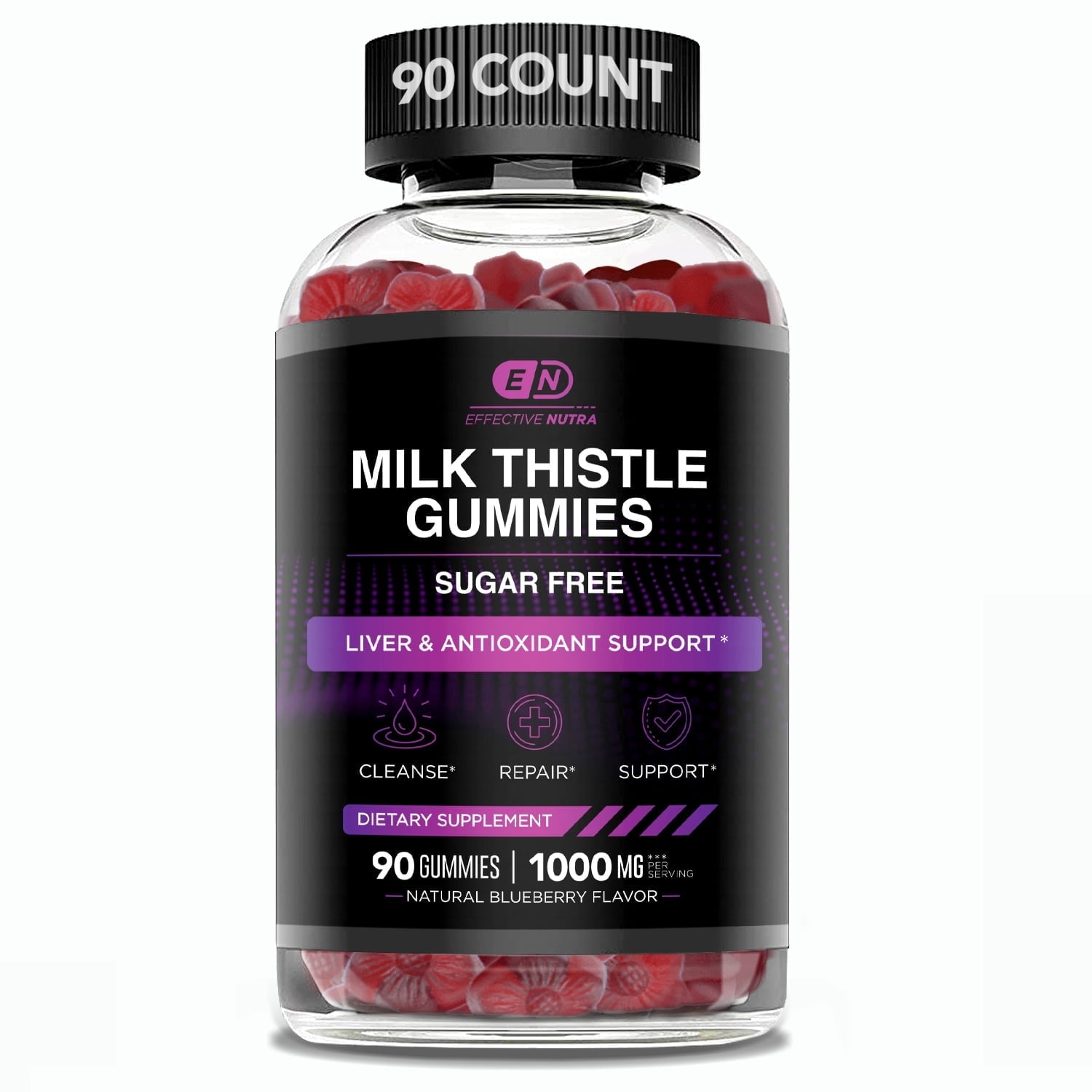 Effective Nutra Milk Thistle Gummies 1000mg, Sugar Free, Vegan, 90 ...