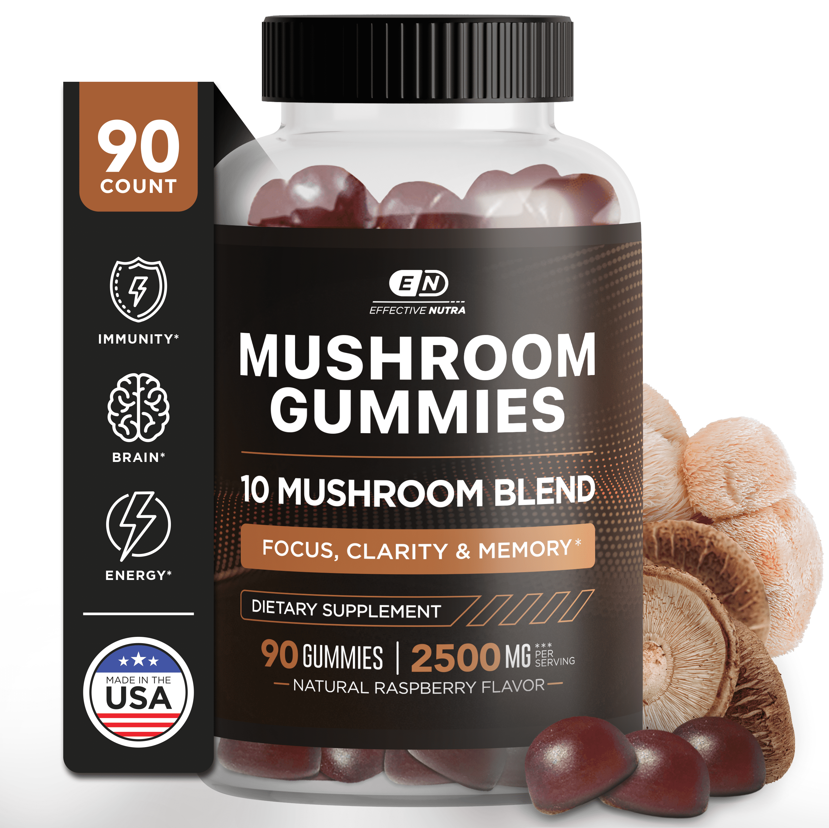 Effective Nutra Mushroom Gummies 90ct, 2500mg Vegan Supplement ...