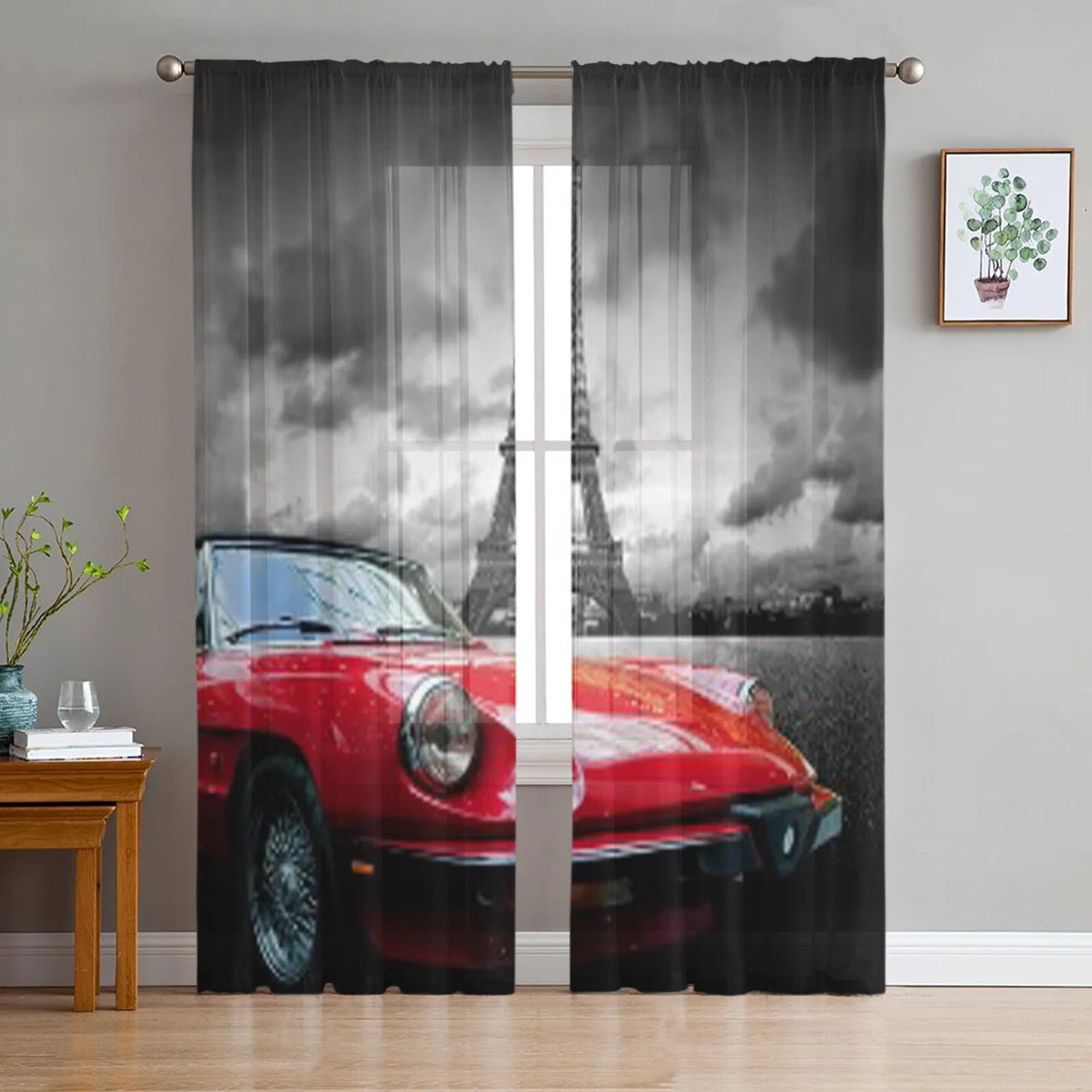 Effel Tower Paris France And Retro Red Car Bay Window Screening ...