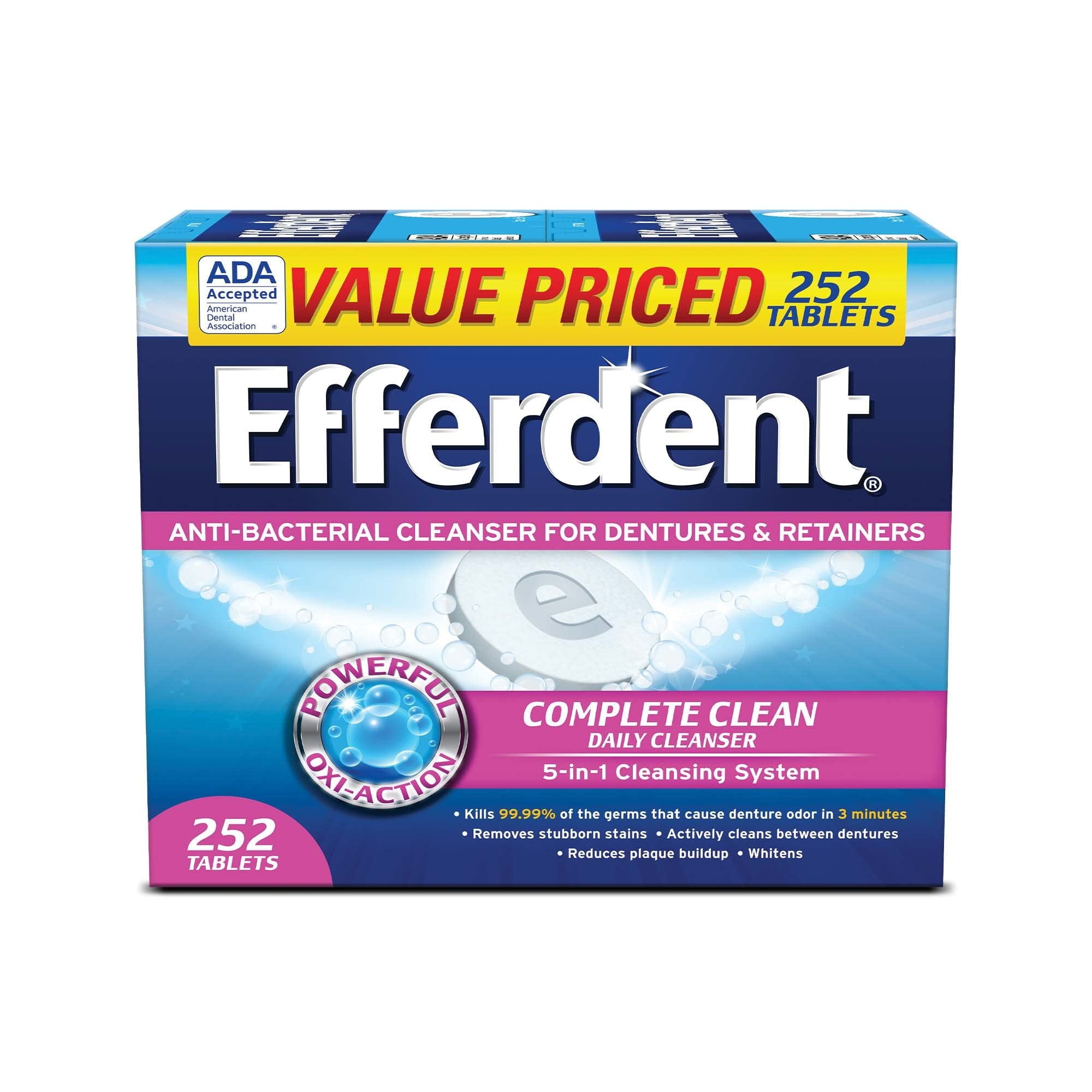 Efferdent Denture Cleanser Tablets, Complete Clean, Tablets, Multicolor ...
