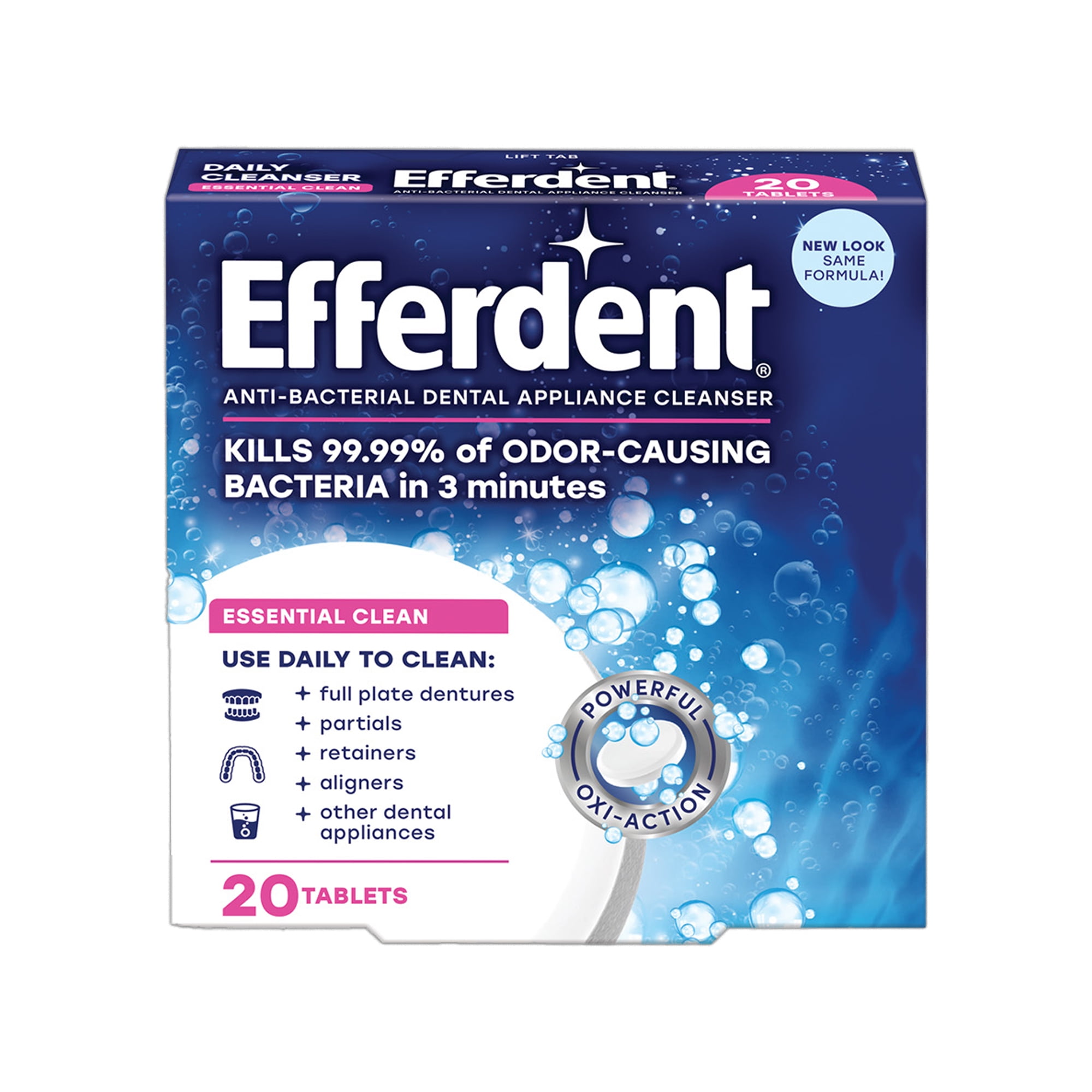 Efferdent Denture & Retainer Cleanser Tablets, Essential Clean, 20 ...