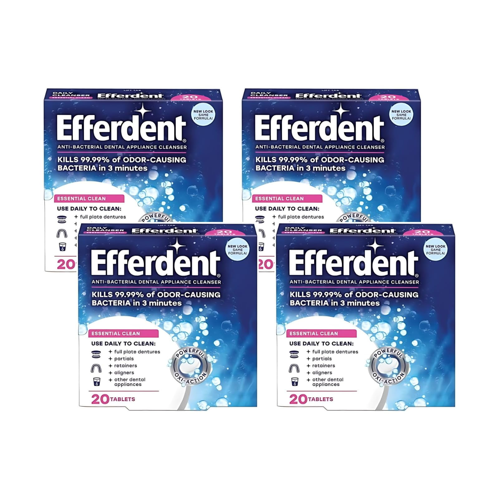 Efferdent Denture & Retainer MSF2 Cleanser Tablets, Essential Clean, 20 ...