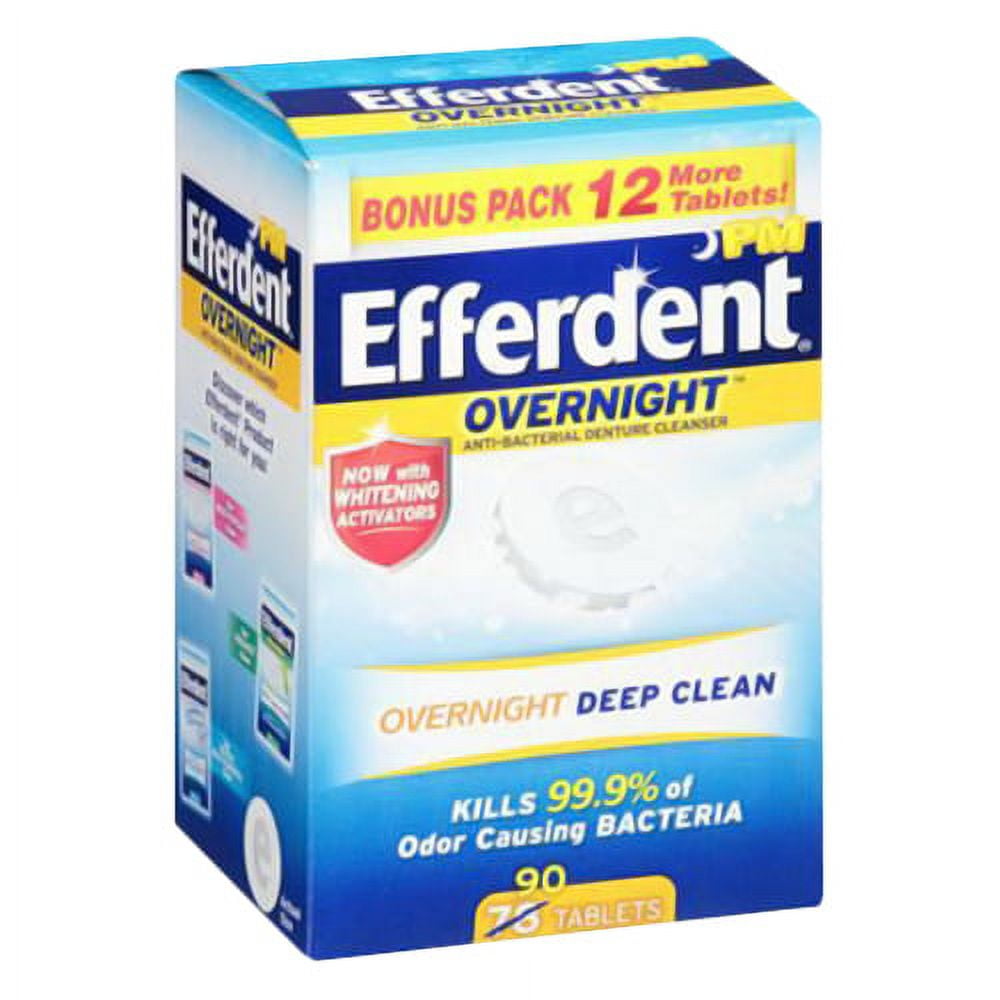 Efferdent PM Overnight Anti-Bacterial Denture Cleanser Tablets - 90 ea ...