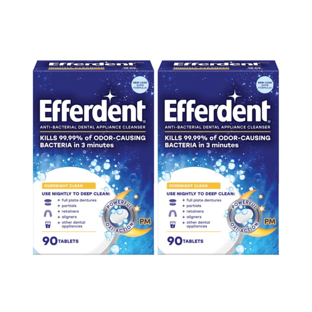 Efferdent PM Overnight Anti-Bacterial Denture Cleanser Tablets 90 ea ...