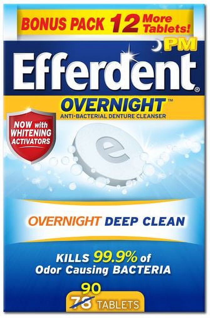 Efferdent PM Overnight Anti-Bacterial Denture Cleanser Tablets (Pack of ...