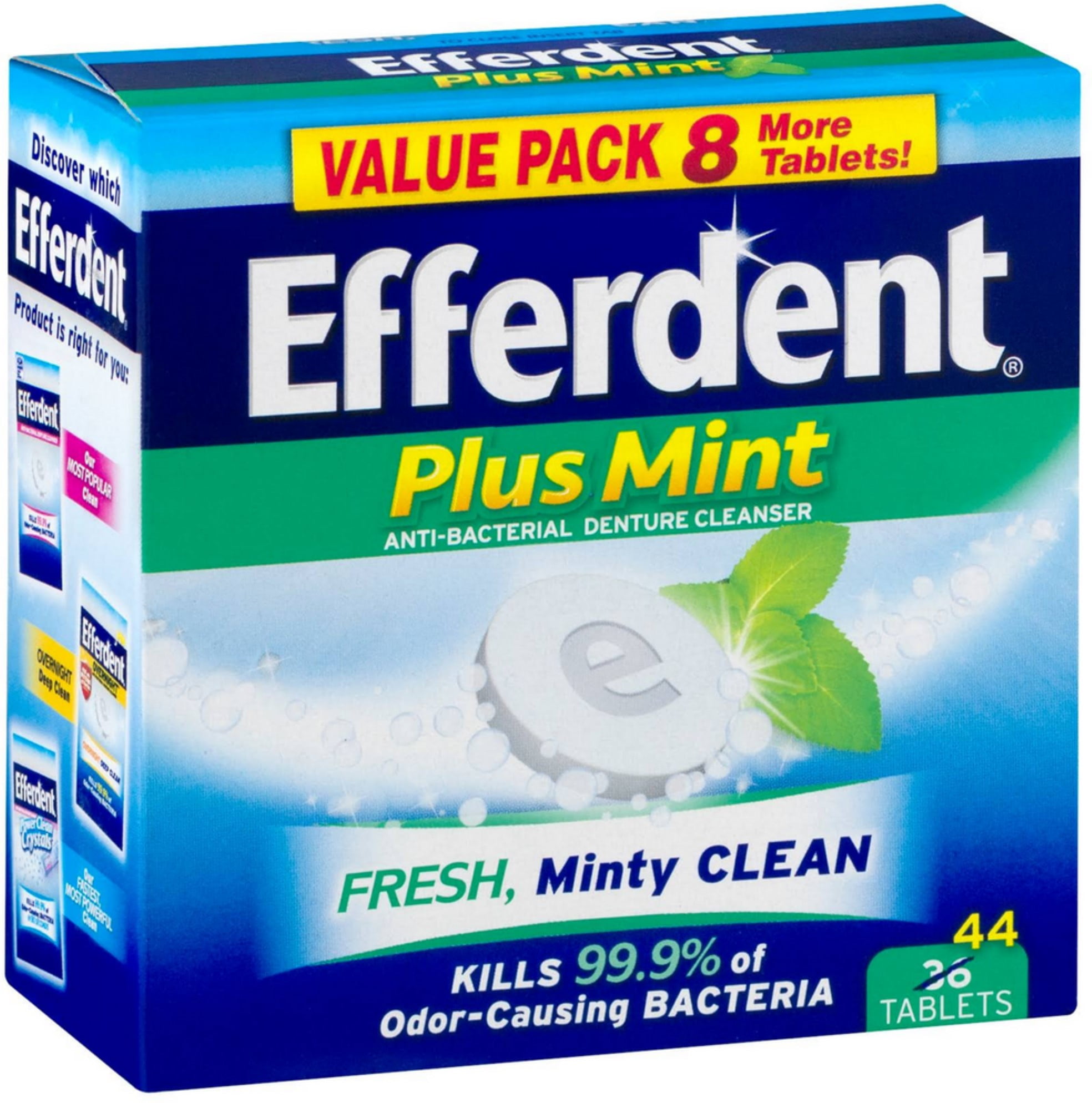 Efferdent Plus Mint Anti-Bacterial Denture Cleanser Tablets 44 ea (Pack ...