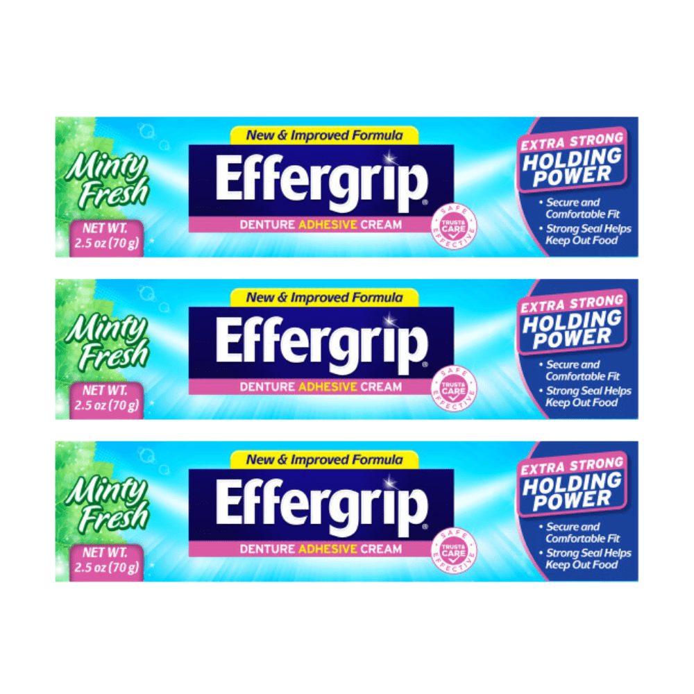 Effergrip Denture Adhesive Cream, Extra Strong Holding Power, 2.5 oz (Pack - 3) - Walmart.com