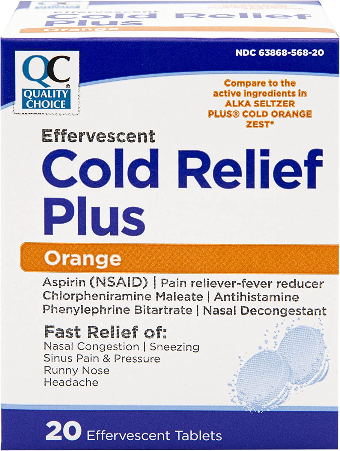 Effervescent Cold Relief Tablets Orange 20 ct - Walmart.com