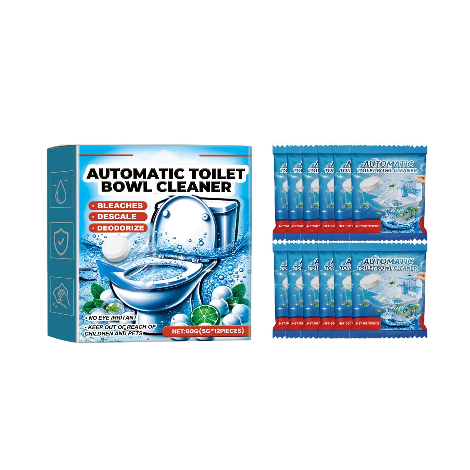 Effervescent Toilet Cleaning Tablets - 12-Pack for Automatic Bowl ...