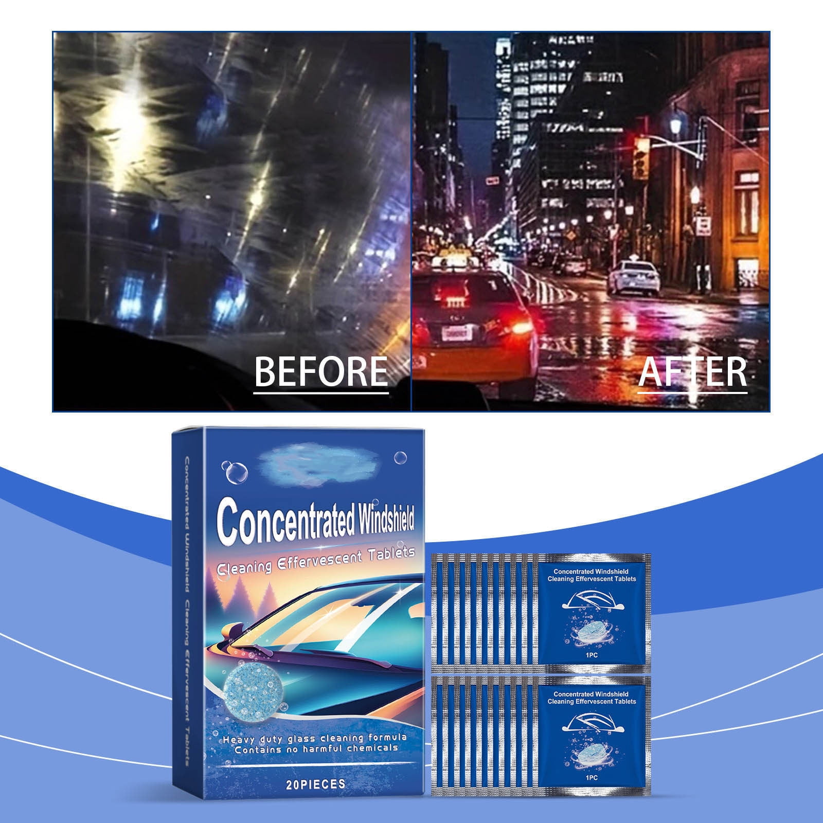 Effervescent Windshield Cleaner, Glass Water Repellent Tablets, Quick ...