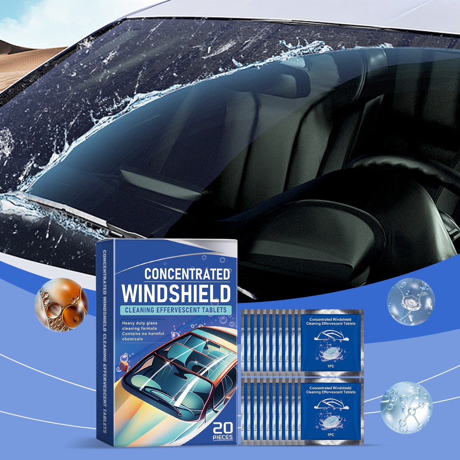 Effervescent Windshield Cleaning Tablets, Glass Wipes, Quick Dissolve ...