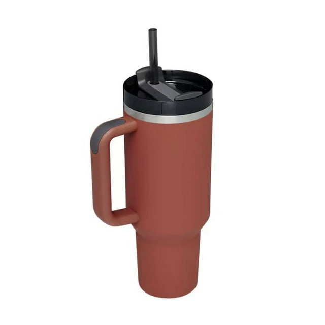 EfficVerwal 40 oz Flat Bottom Mug with Handle & Straw Lid,Stainless ...
