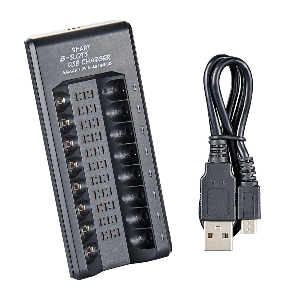 Efficiency 8Slot Charger for Double/Triple A Batteries, USB Power ...