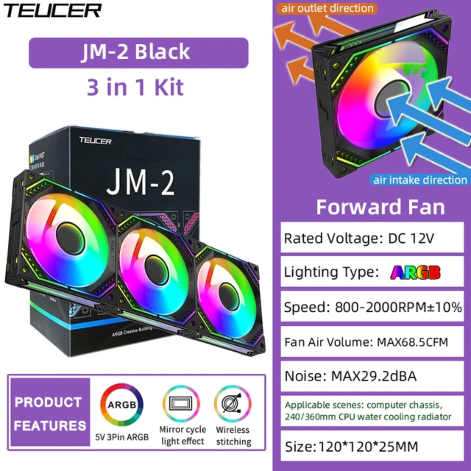 Efficient CPU Cooler Operation with Silent High Performance 120mm ARGB PWM Wireless 5V 3PIN ...