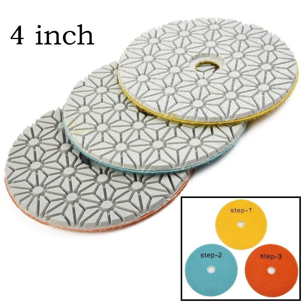Efficient Diamond 3 Step Polishing Pads 4 Inch Wet/Dry Granite Concrete ...