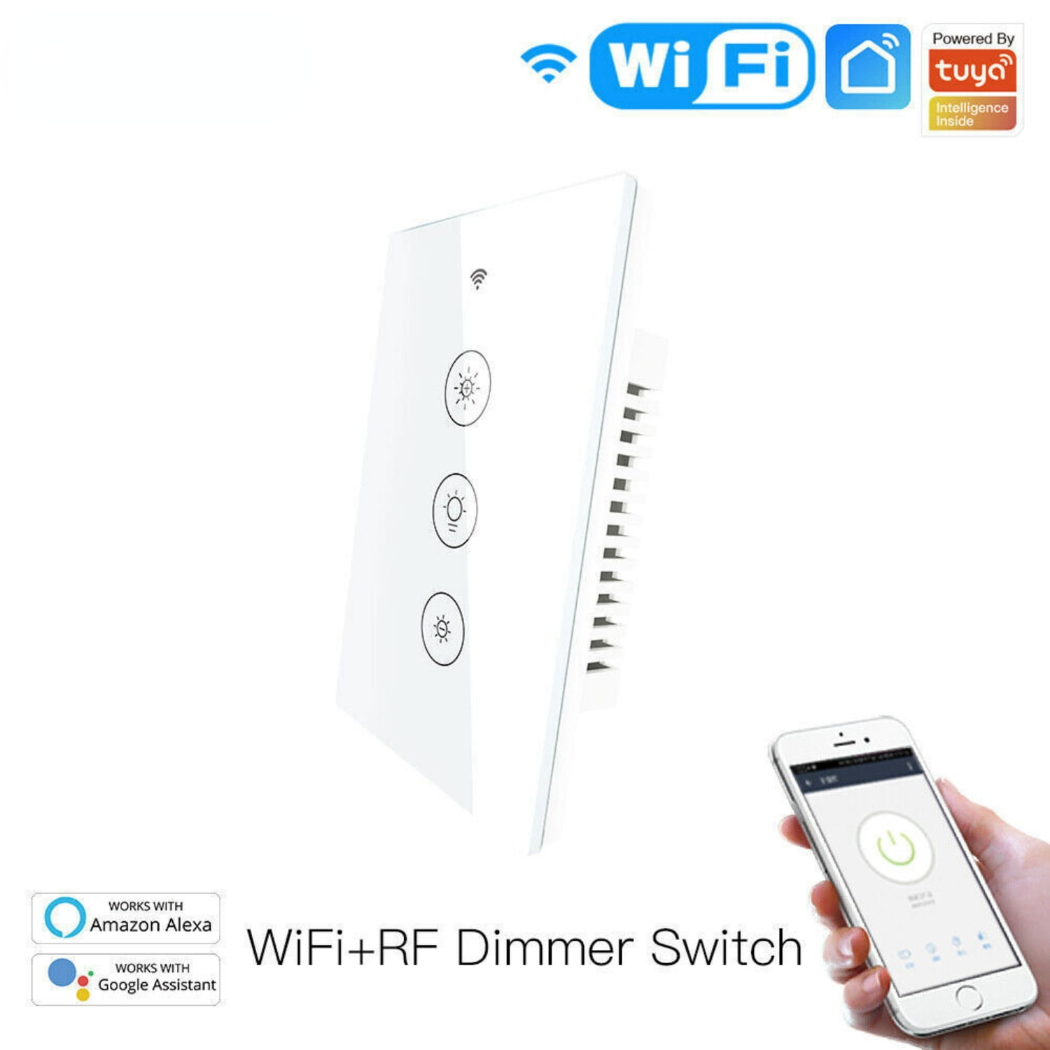 Smart WiFi RF Dimmer Light Switch with Glass Panel Touch Control for ...