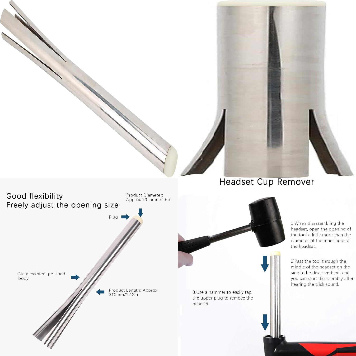 Efficient Smooth and Adjustable Stainless Steel Bicycle Headset Cup Remover Tool - Easy ...