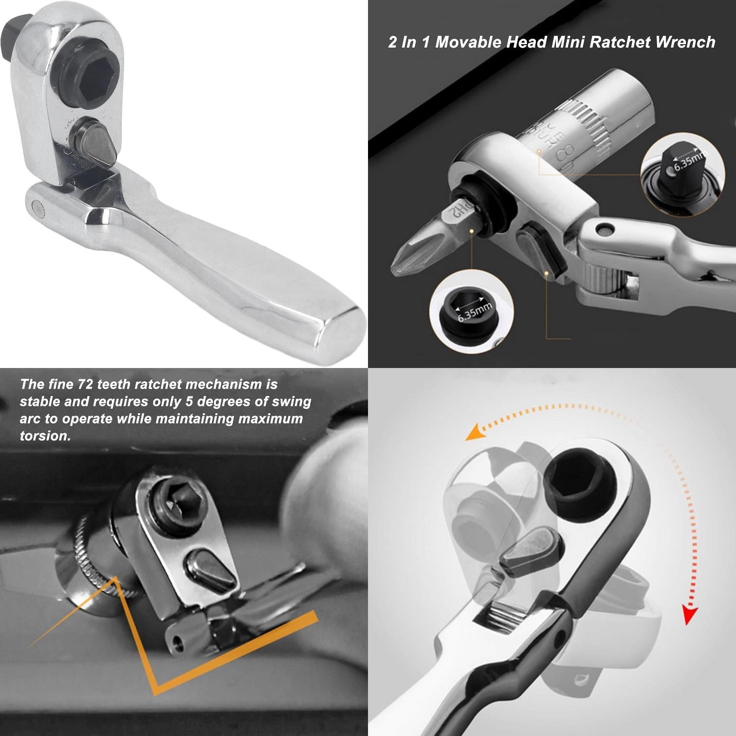 Efficient and versatile 1/4 Inch Drive Flex Head Movable Ratchet Wrench ...