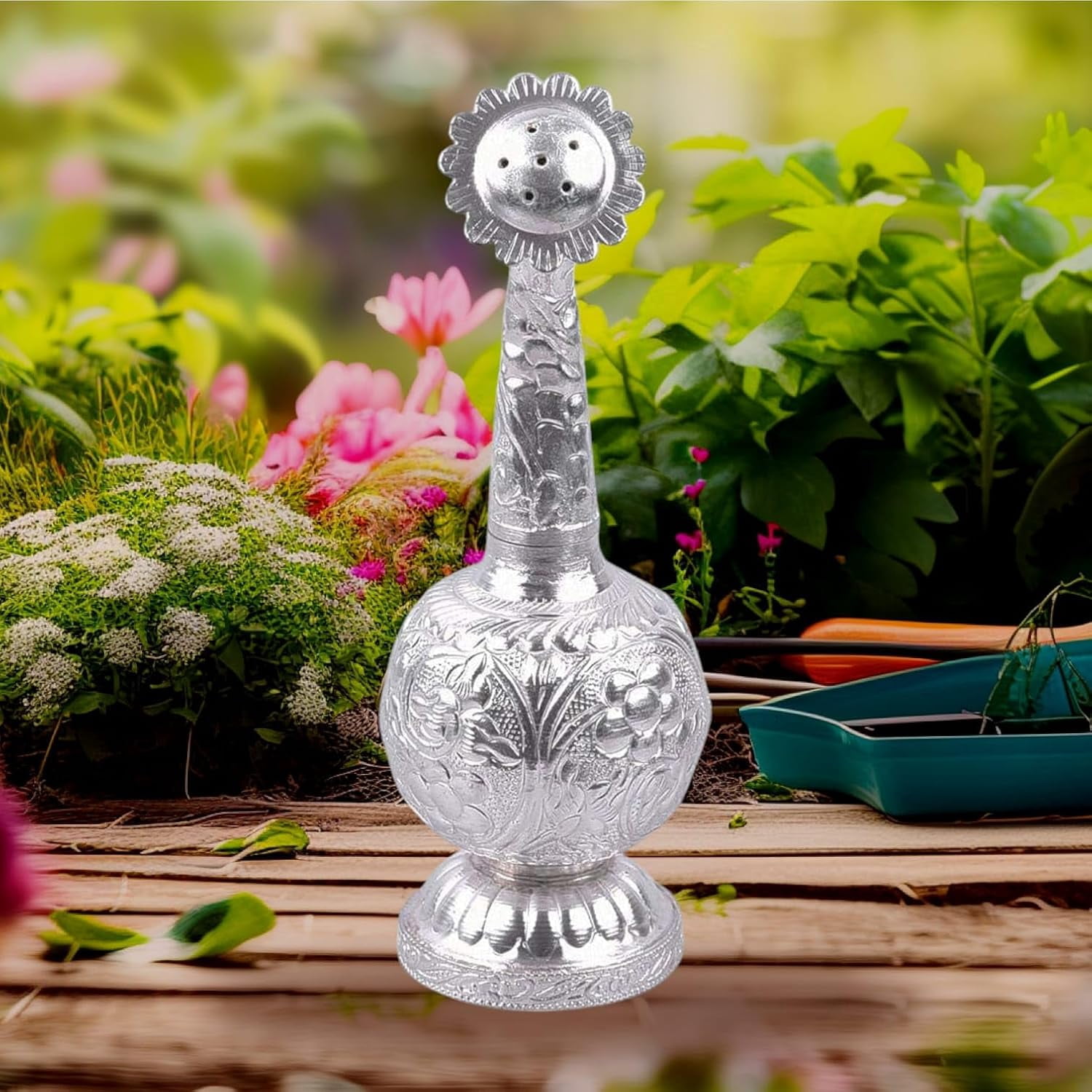 Effigy onlinehub German SilverPlated Attardani for Pooja RoomGulab Or ...