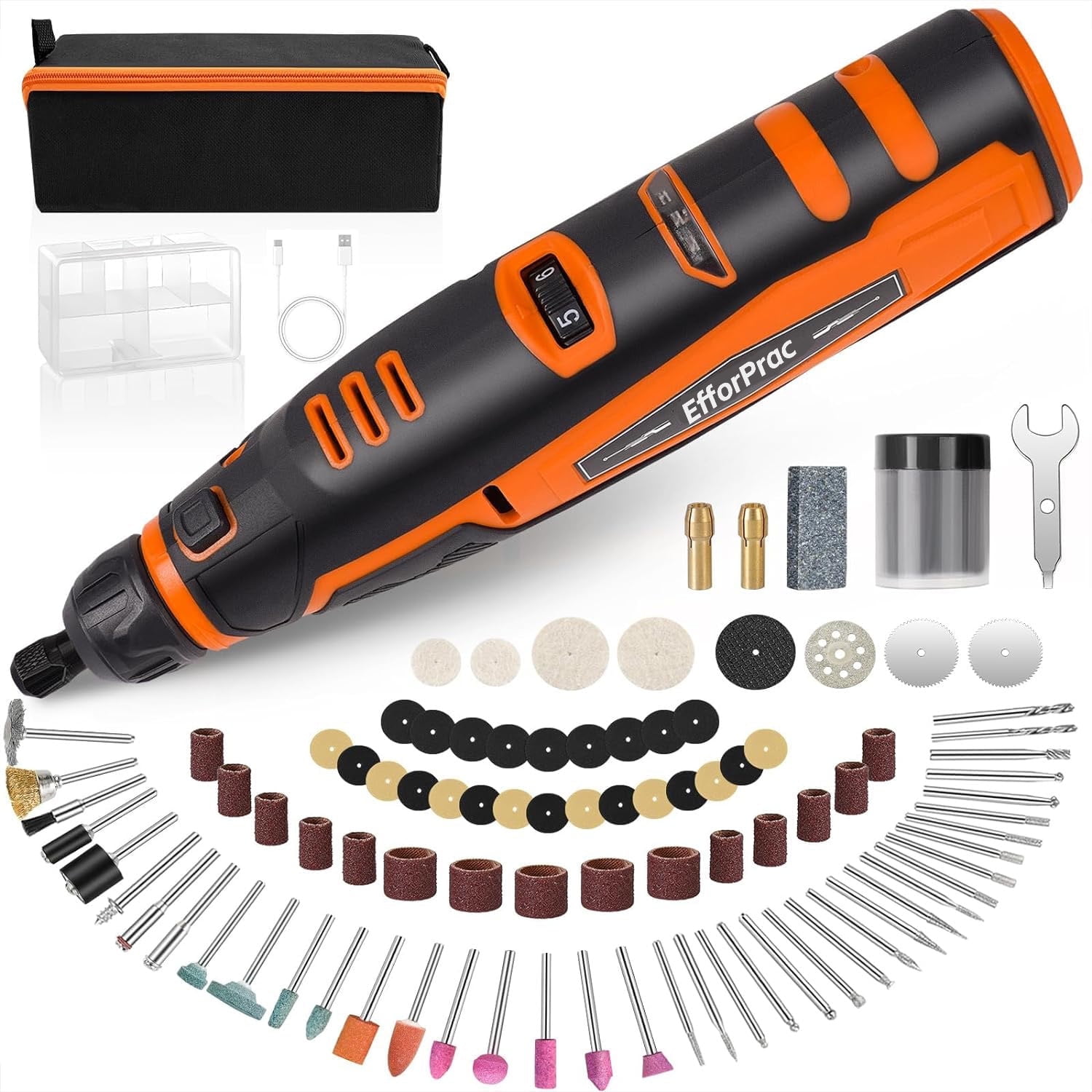 EfforPrac 12V Cordless Rotary Tool Kit with 94 Accessories, 6-Speeds ...
