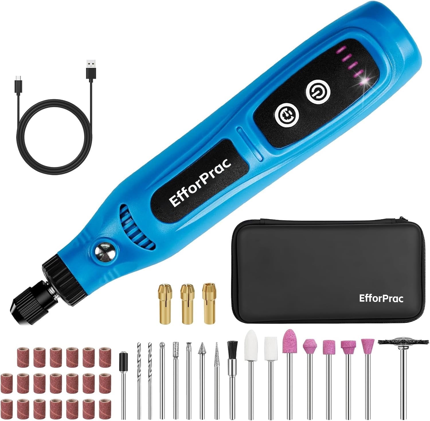 EfforPrac 3.7V Cordless Rotary Tool Kit, 43 Accessories, 5 Speeds, DIY ...
