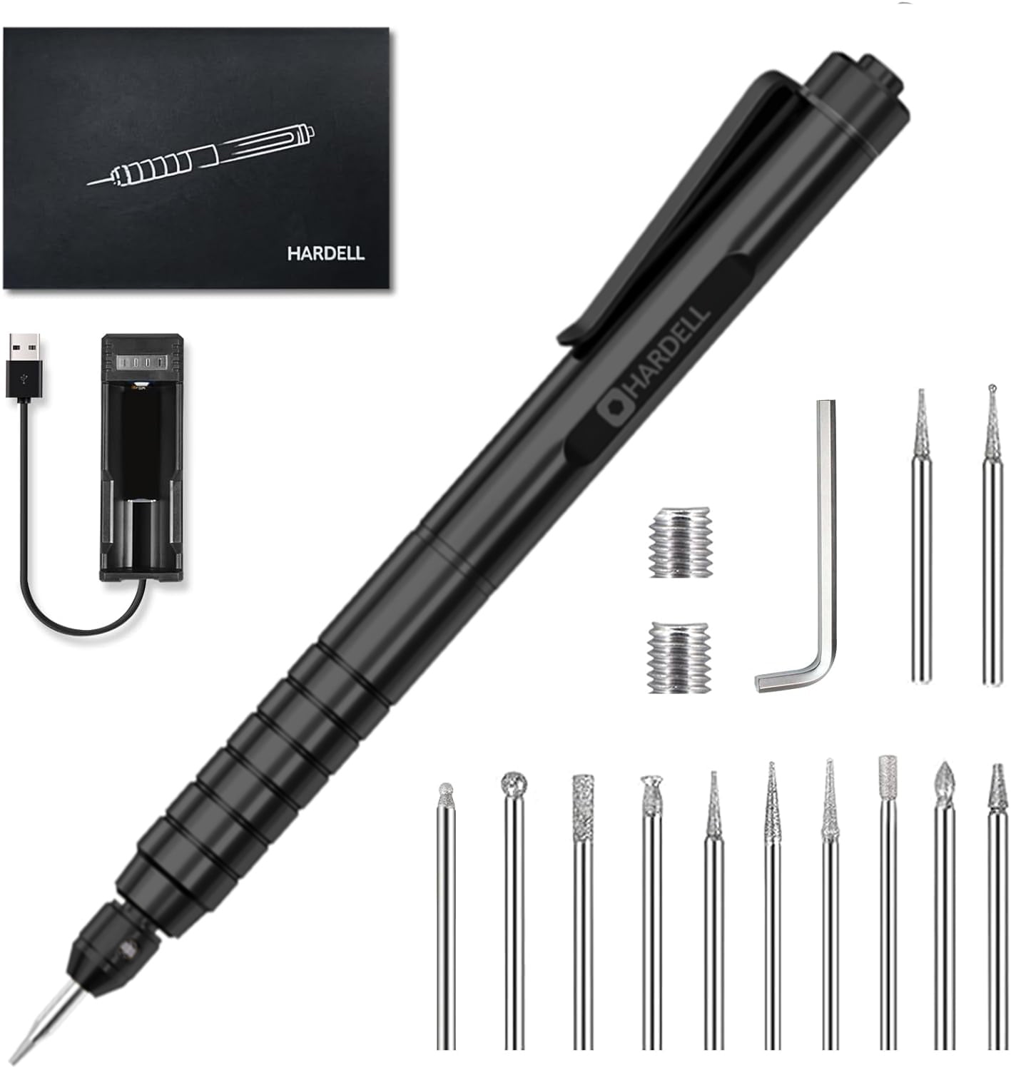 EfforPrac Electric Engraving Pen Kit with 6 Rotating Grinding Heads ...
