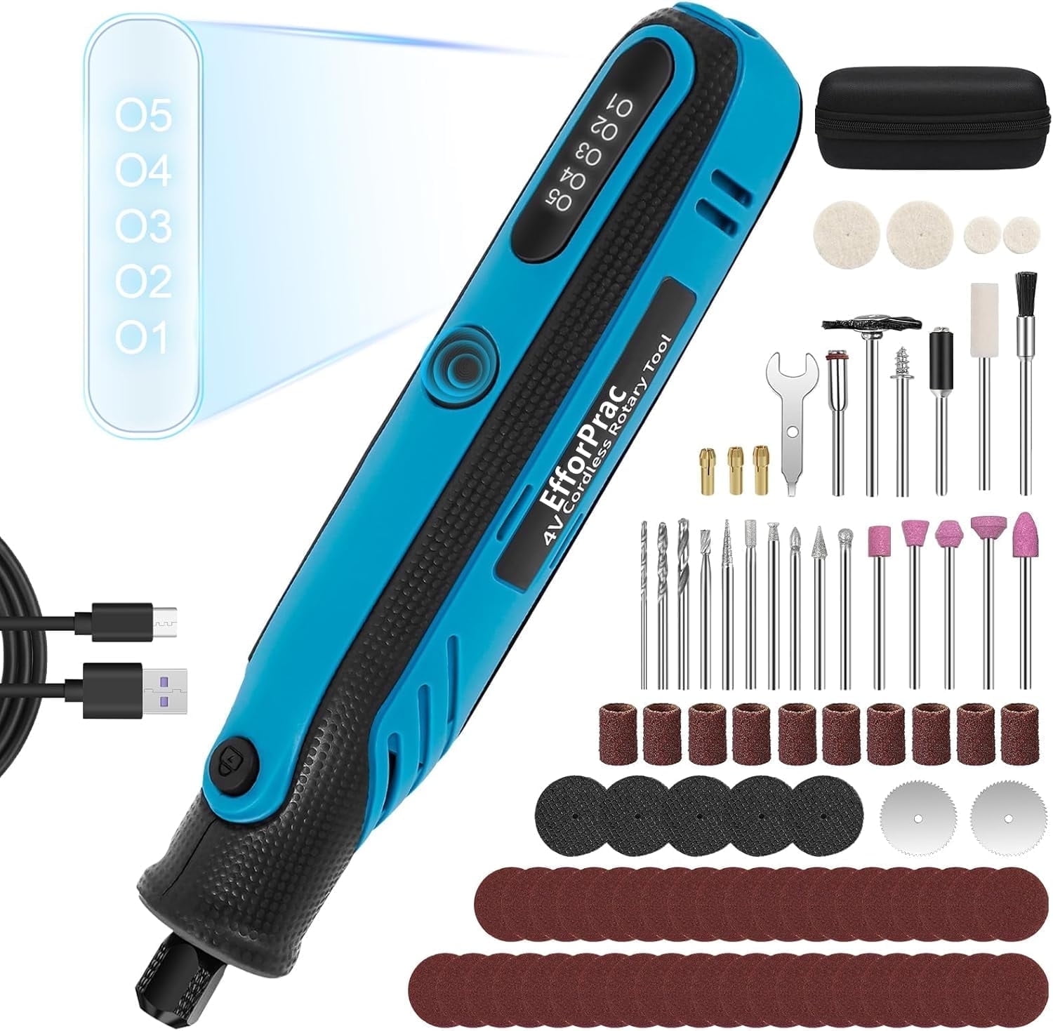 EfforPrac Mini Cordless Rotary Tool Kit 4V, 5 Speed Power Engraving ...
