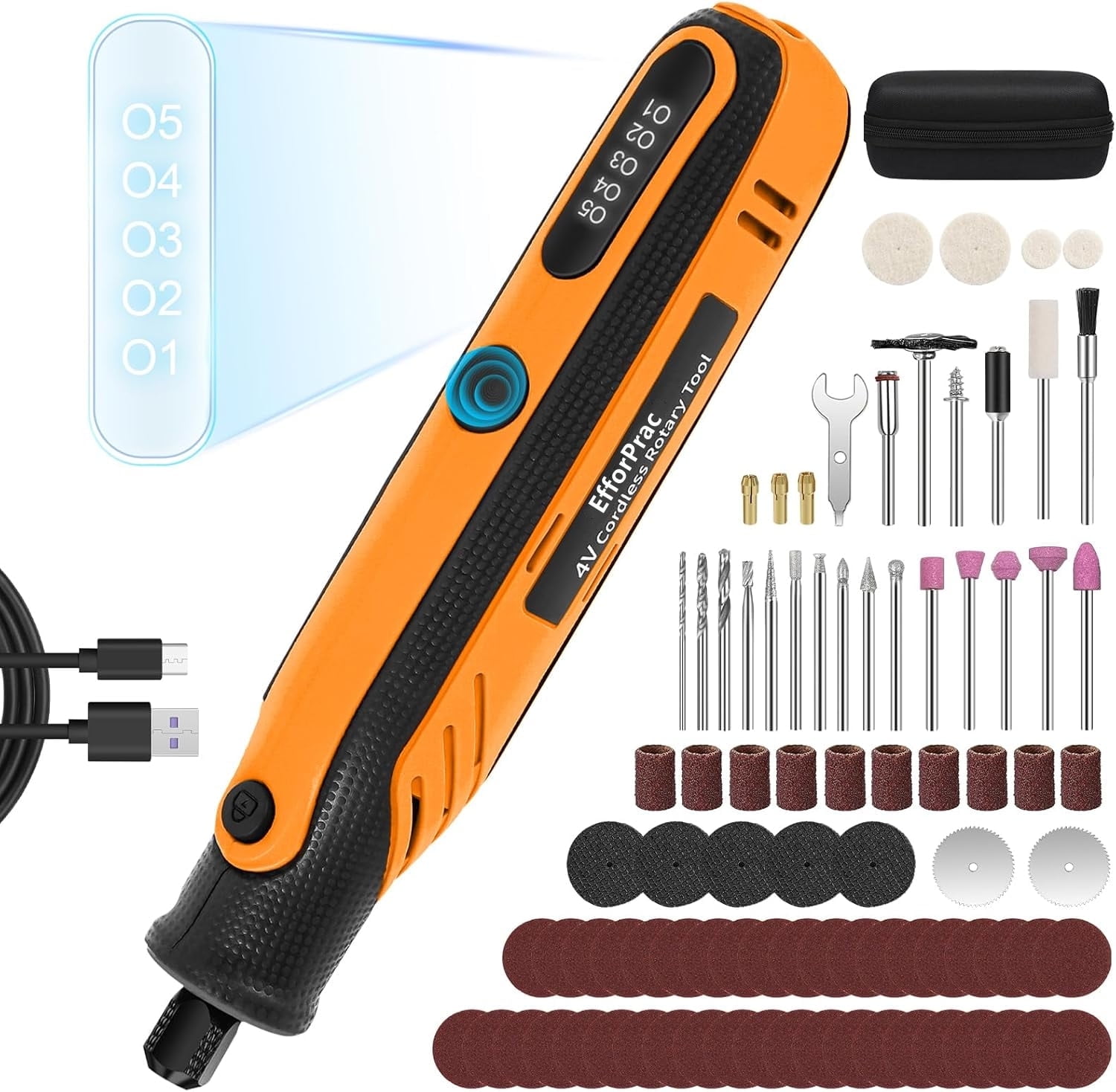 EfforPrac Rotary Tool, 4V Mini Cordless Rotary tool Kit with 5 Speed ...