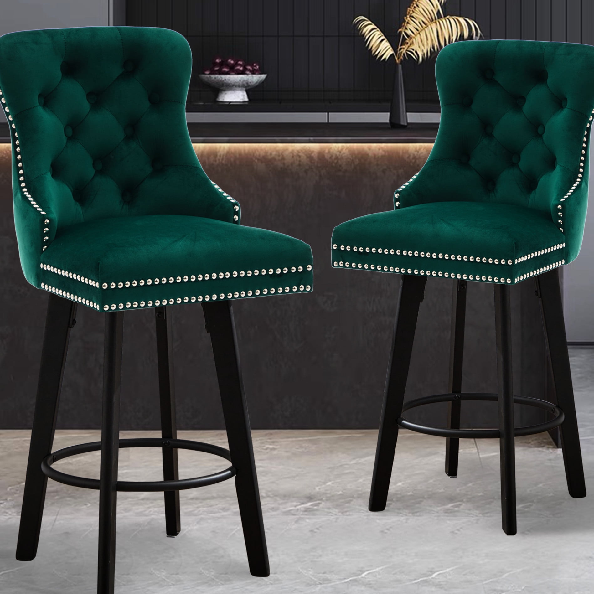 Effortless Rotation Velvet Bar Stools, Button , Metal Pull Ring For ...