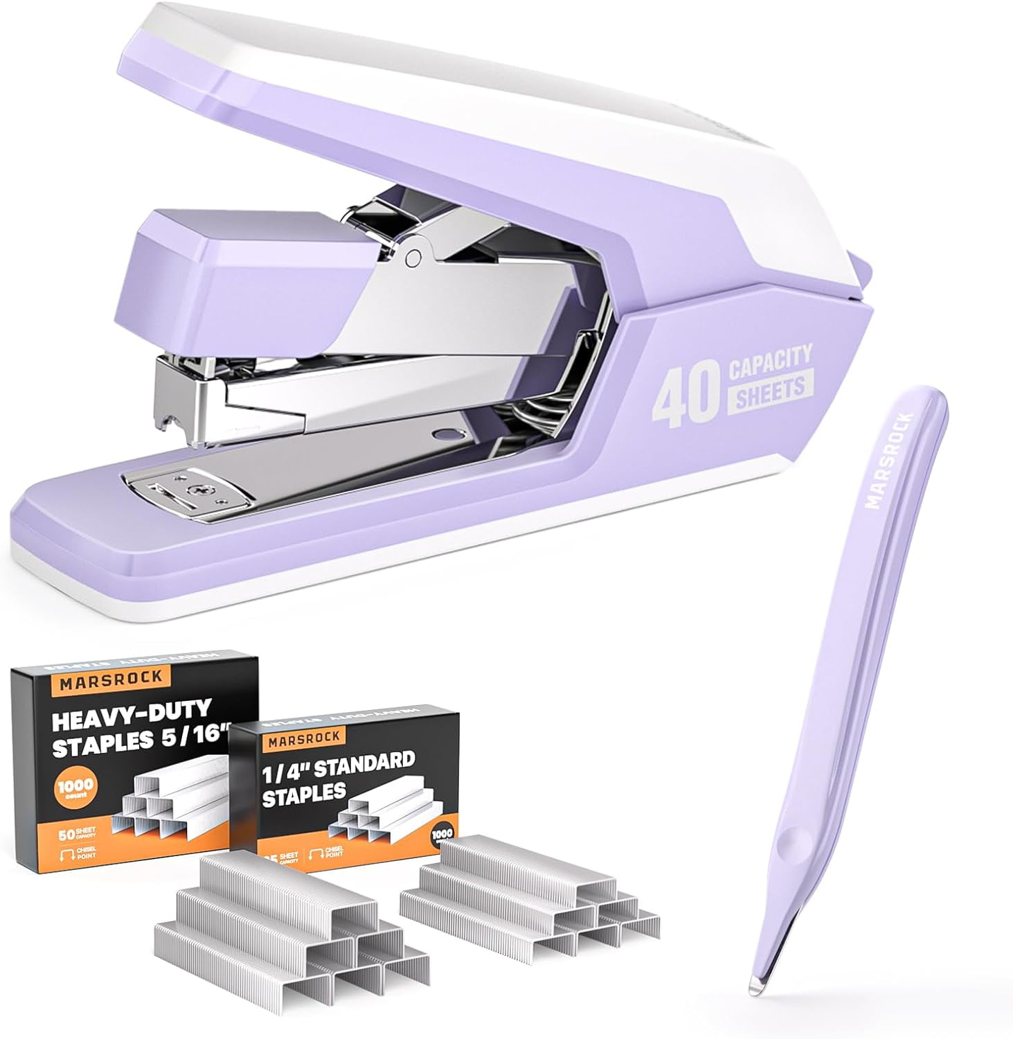 Effortless Stapler for Desk with 40-50 Sheet Capacity, 2000 Staples, 1-Touch Stapling, Ergonomic ...