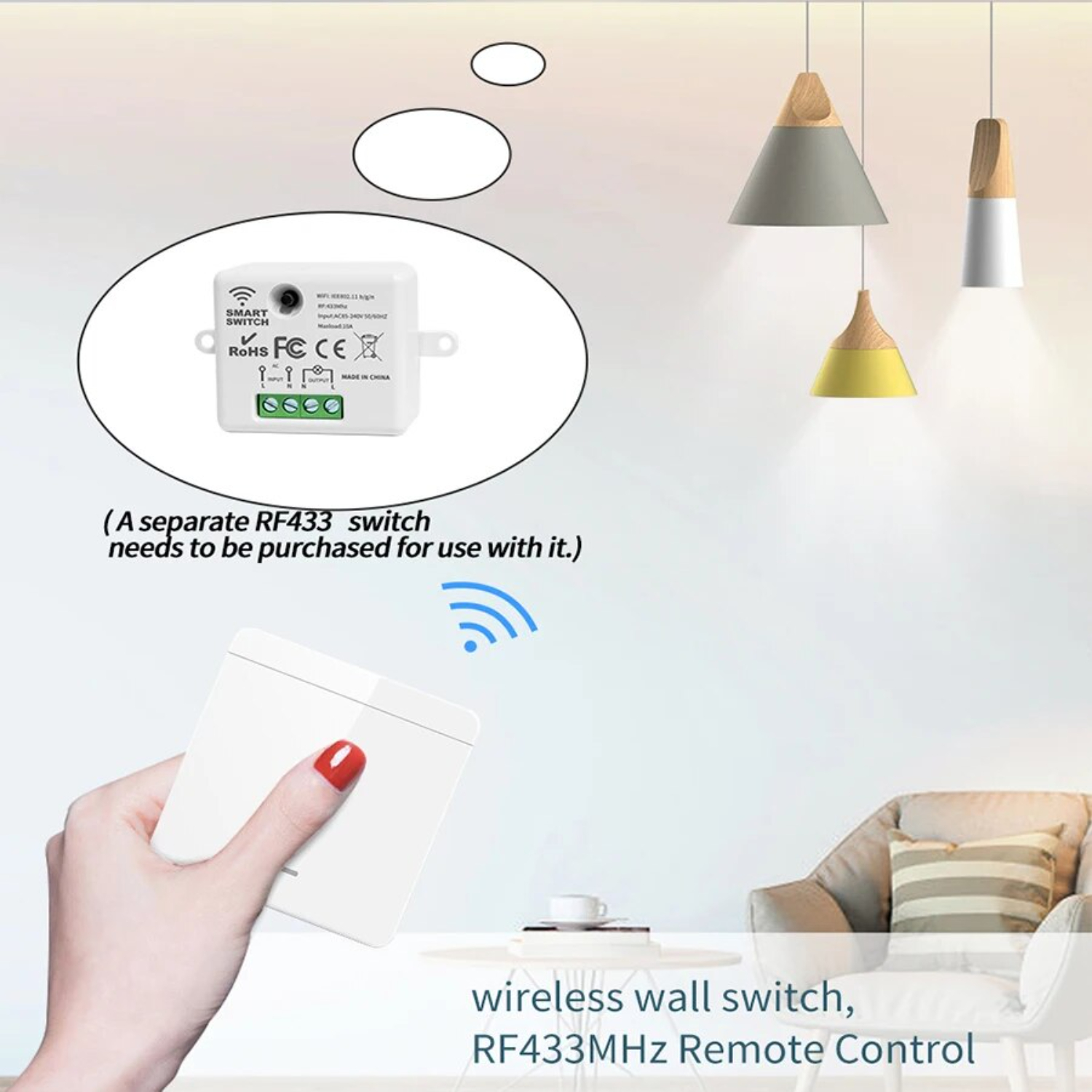 Effortlessly Control 1/2 Gang Devices with Wireless Smart RF 433Mhz ...