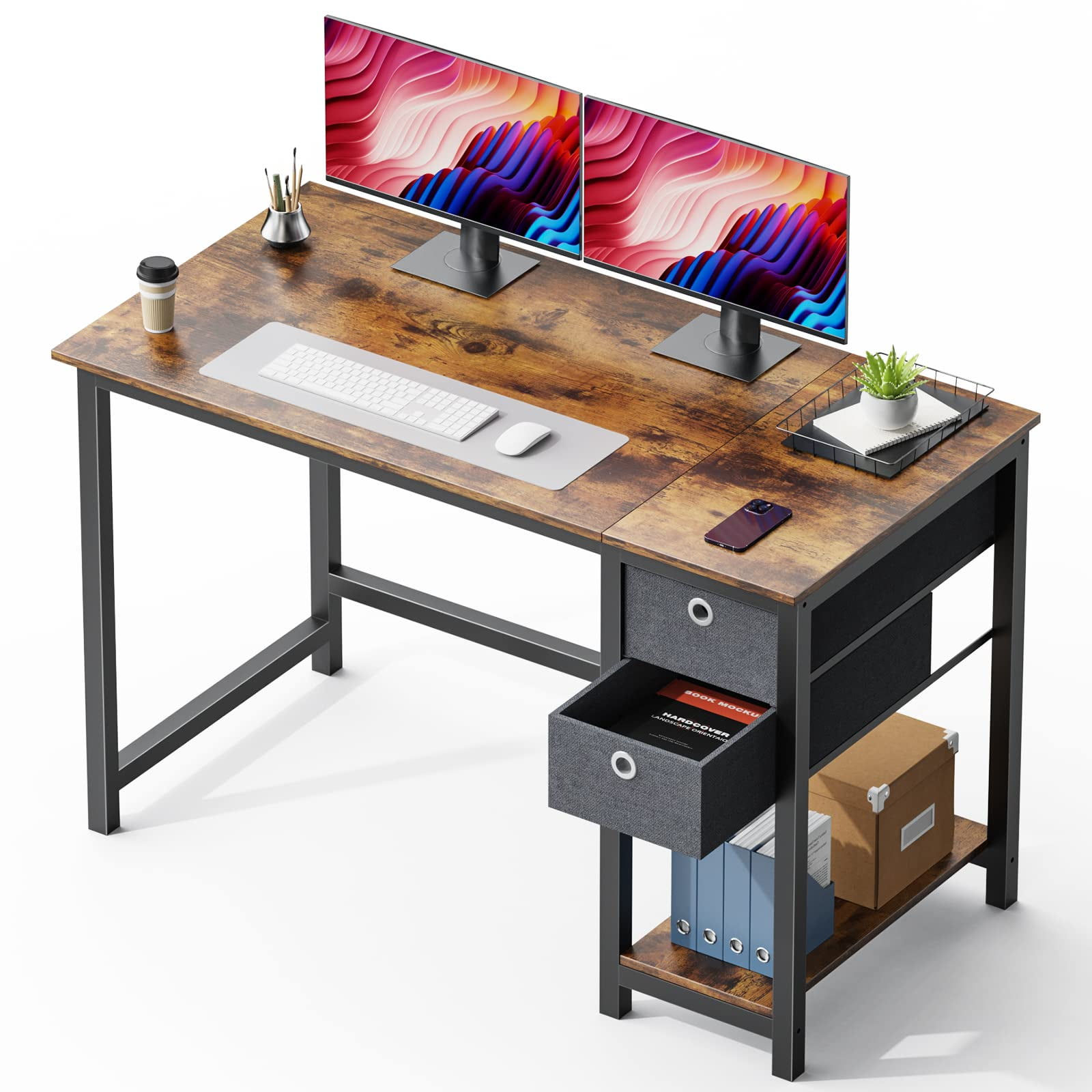 Stylish Work Desk with Shelf & 2 Drawers, Ideal for Gaming & Writing ...