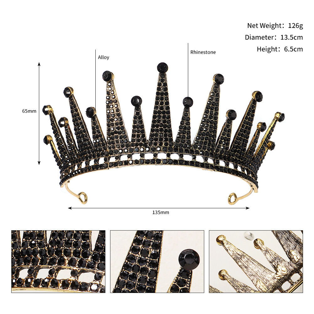 Efily Baroque Vintage Black Rhinestone Crown Tiara Crystal Wedding Hair ...