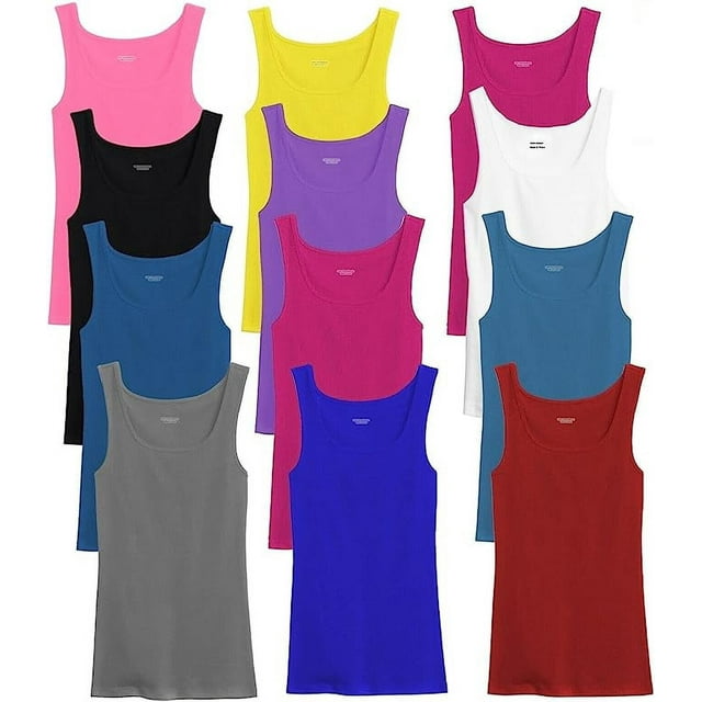 Efit 3-12 Pack Mixed Colors Women 100% Cotton Basic Ribbed Tank Top ...
