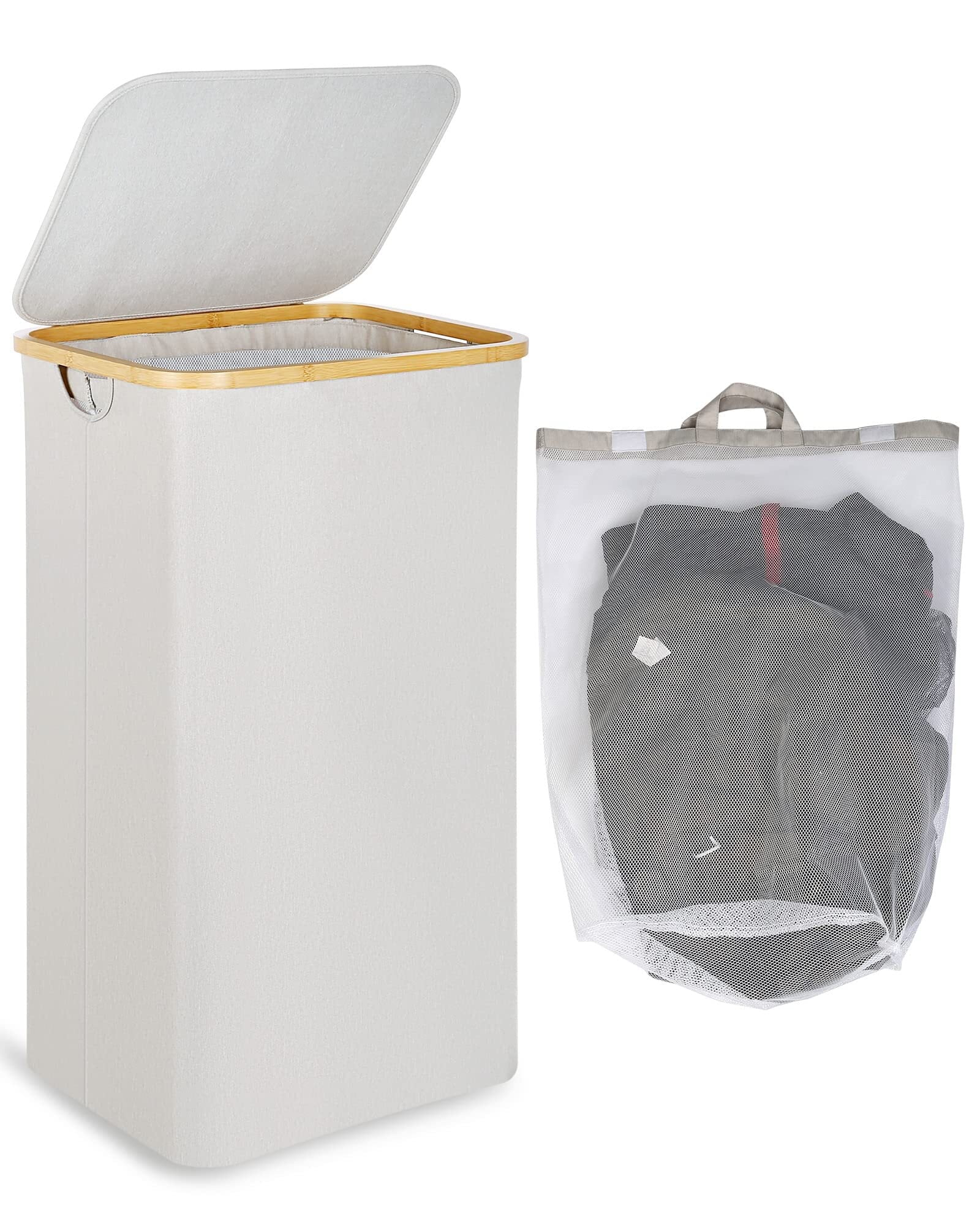 Efluky Laundry Basket with Lid and Removable Bag, 100L Tall Laundry ...