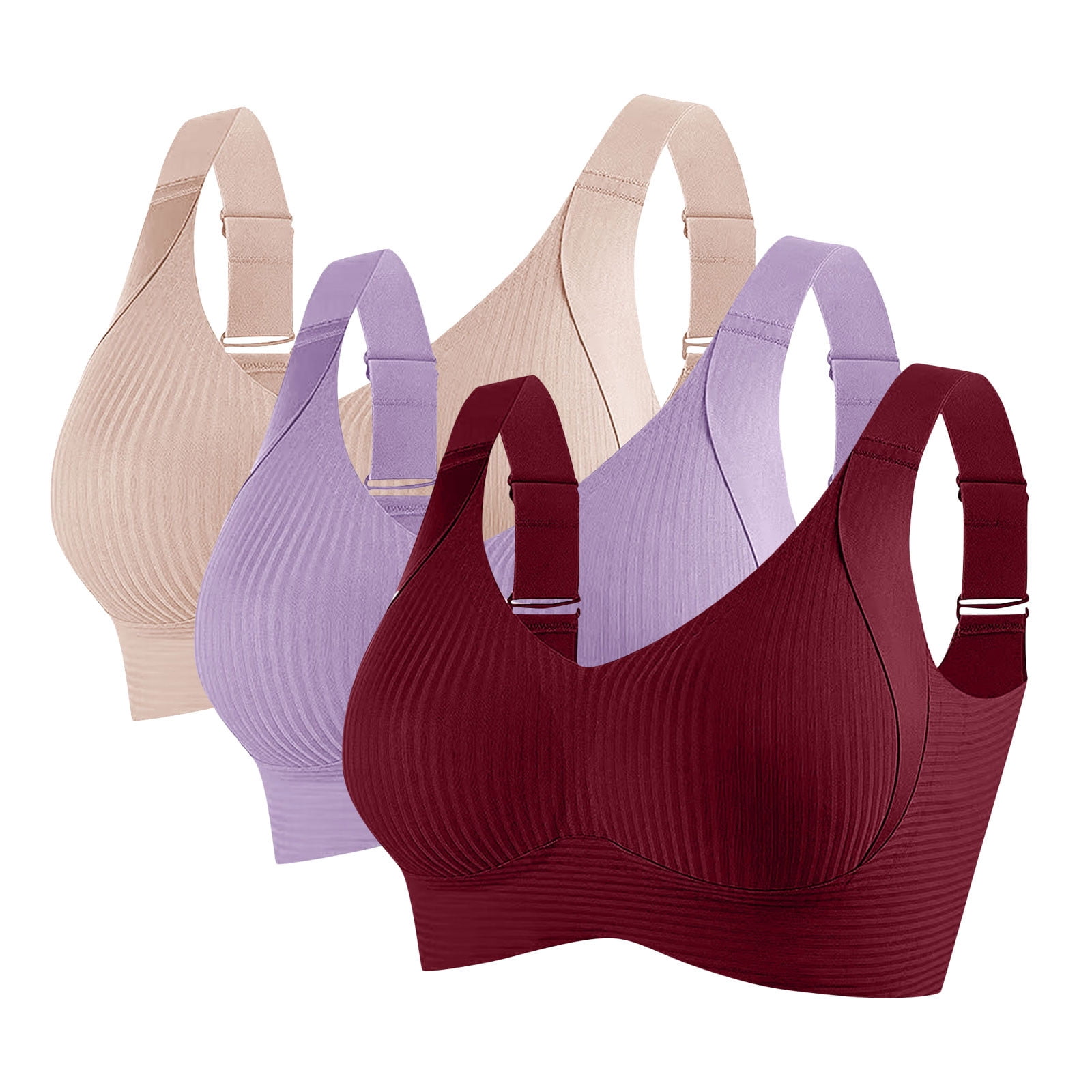 Efngkp 3 Pieces Sports Bras for Women Full Coverage Ribbed Seamless ...