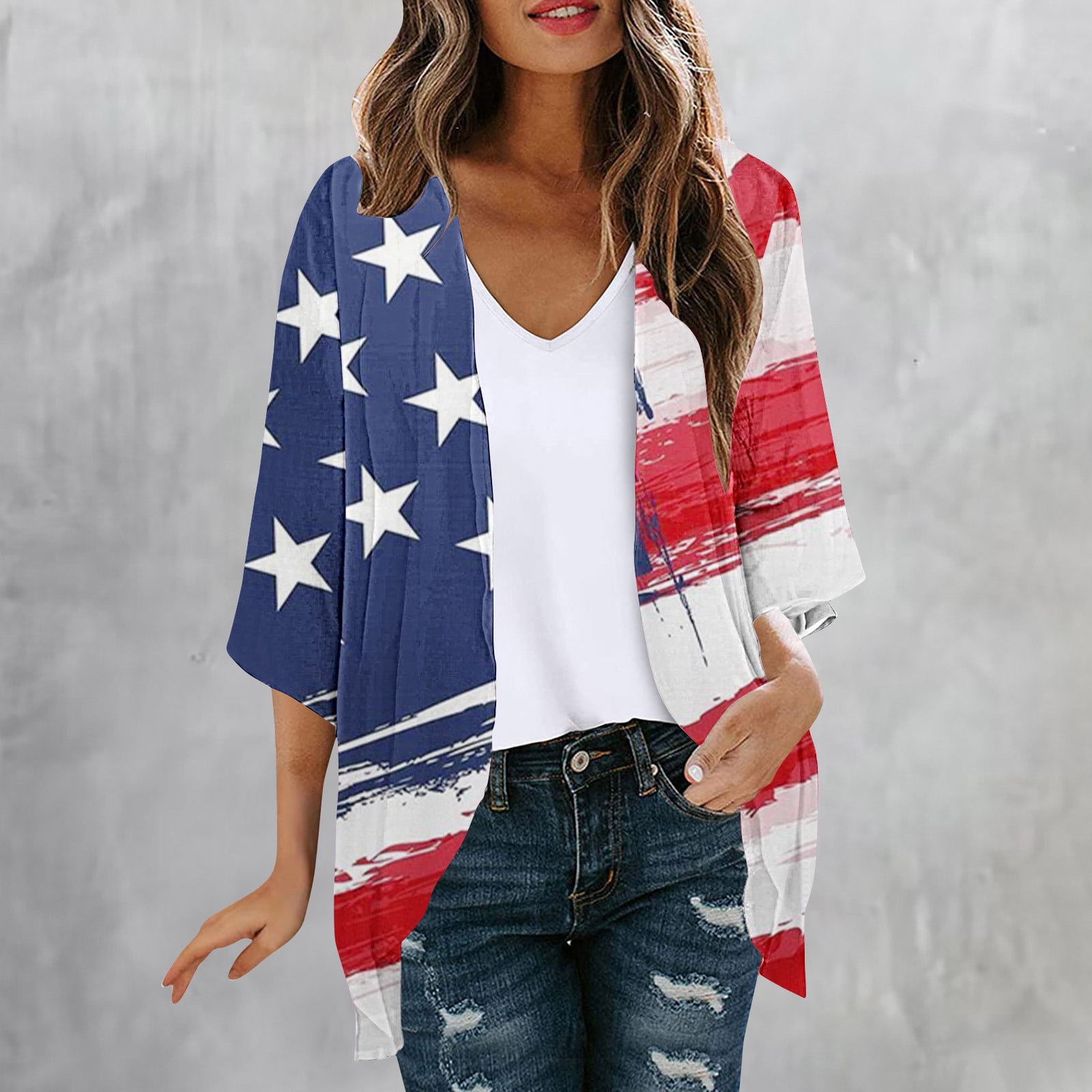 Efngkp Kimonos for Women 3/4 Sleeve Chiffon Kimono Open Front Blouses ...