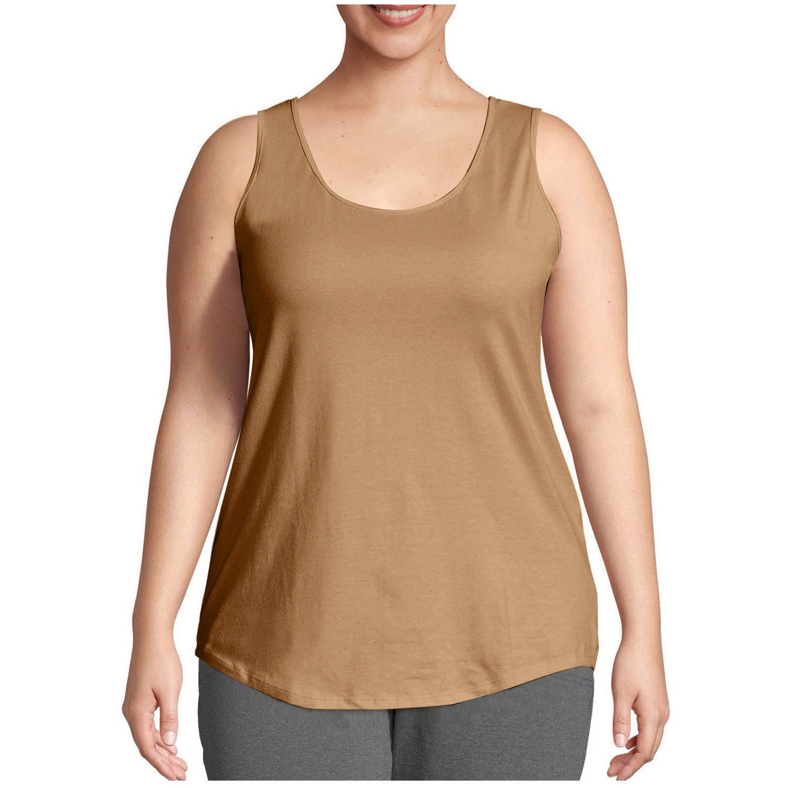 Efngkp Women's Summer Casual Plus Size Solid Color Crewneck Tank Top - Loose-Fit Breathable ...