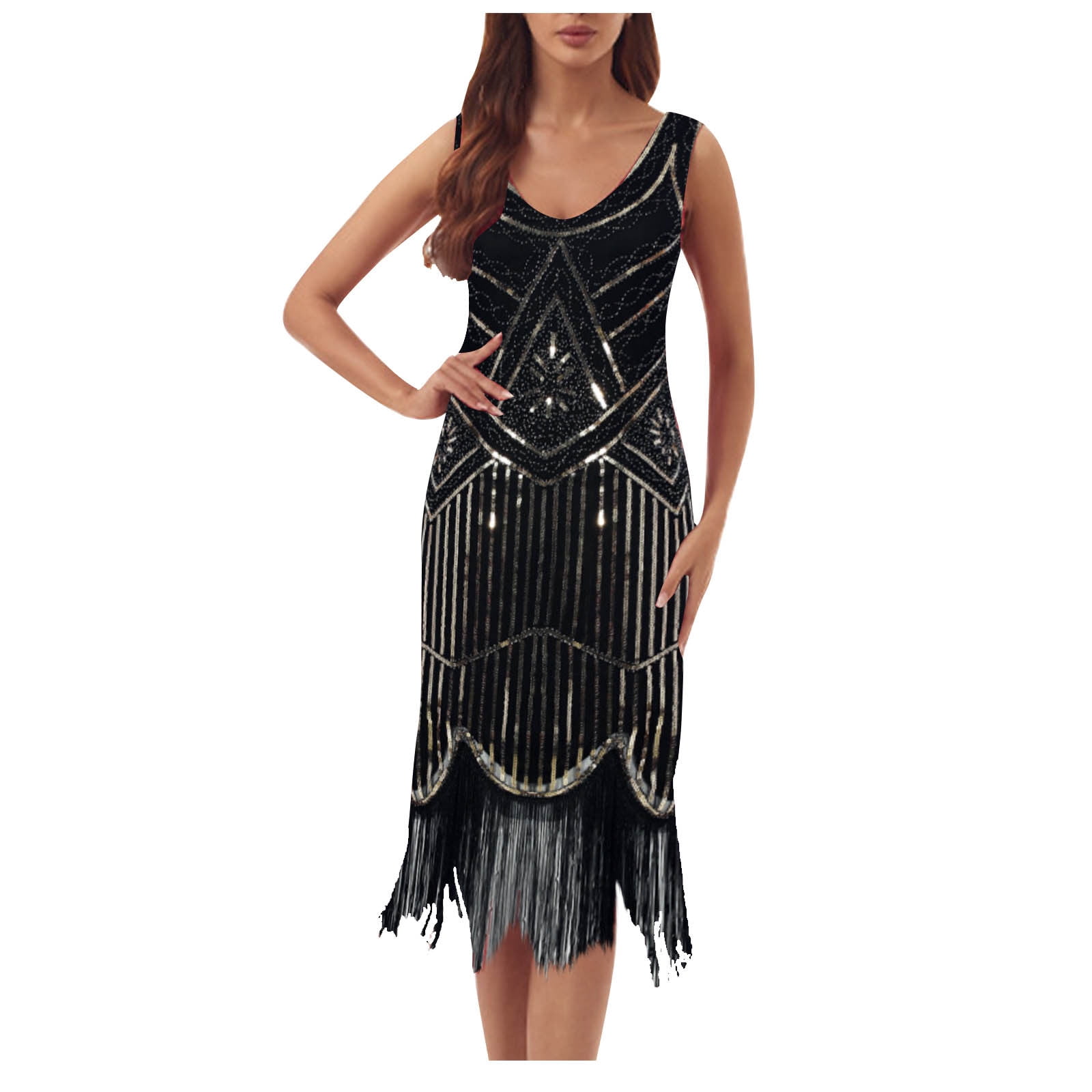 Efngkp Womens Mini Dress 1920s Flapper Fringe Dress Vintage Dance Dress ...