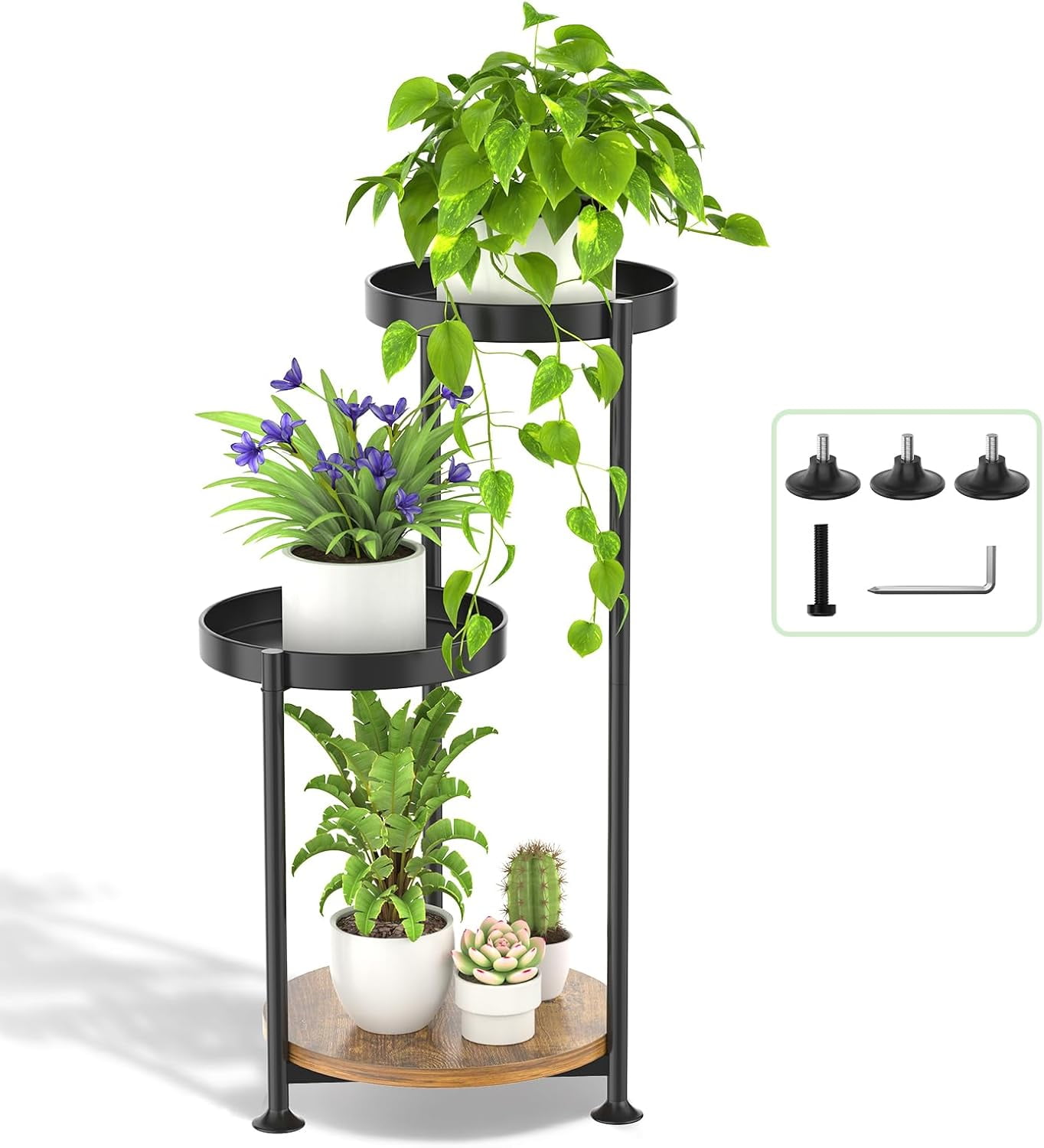 Efoee 3 Tier Plant Stand Indoor Outdoor, 10in Wide Metal Tiered Tall ...