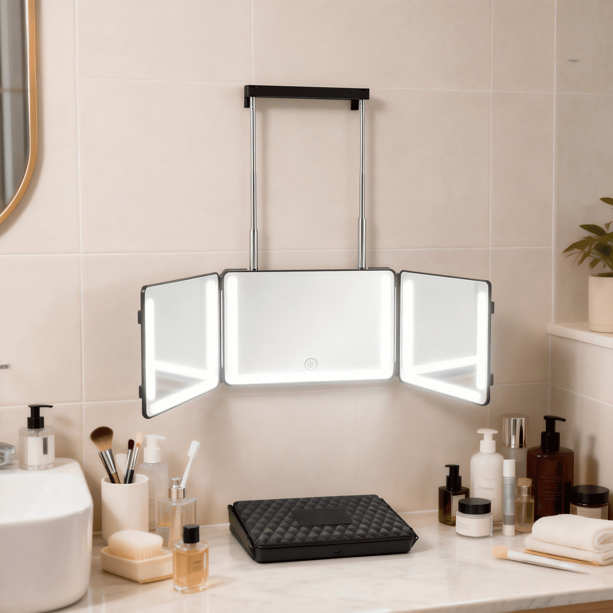 Efoee 3 Way Mirror for Self Hair Cutting with Led Lights,Portable ...