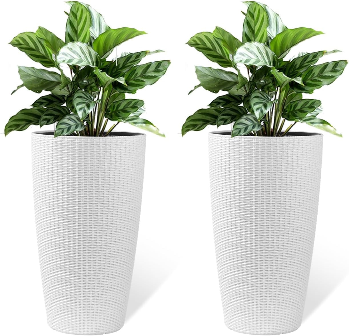 Efoee Set of 2 Faux Rattan Tall Planters Outdoor Indoor Large Planters ...