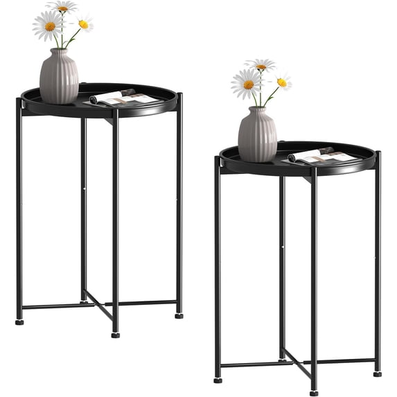 Efoee Small Side Table, Mini Round End Table, Black Tray Table with ...