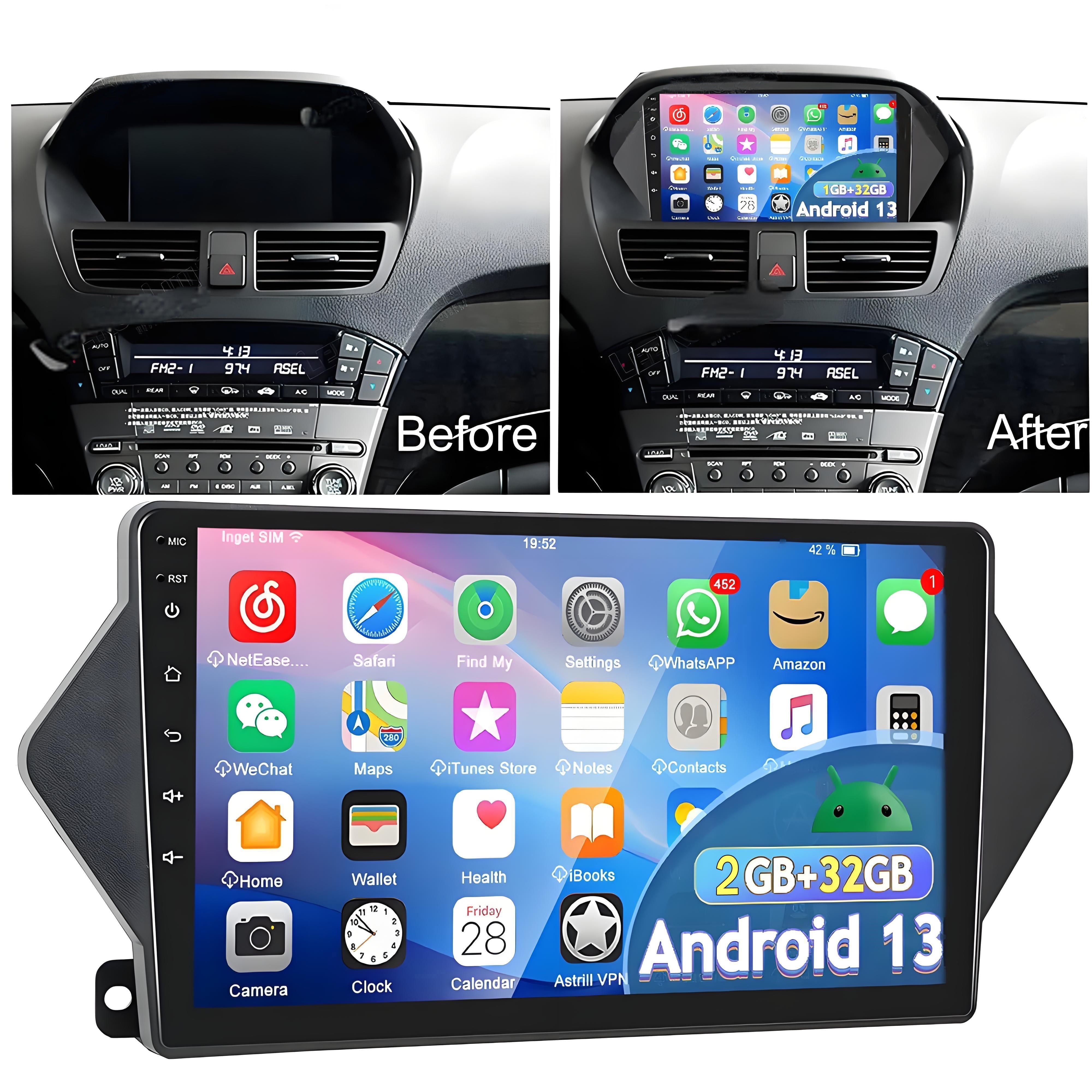 Eforcase 2+32G Android 13 Car Radio for Acura MDX 2007-2013, 9 ...