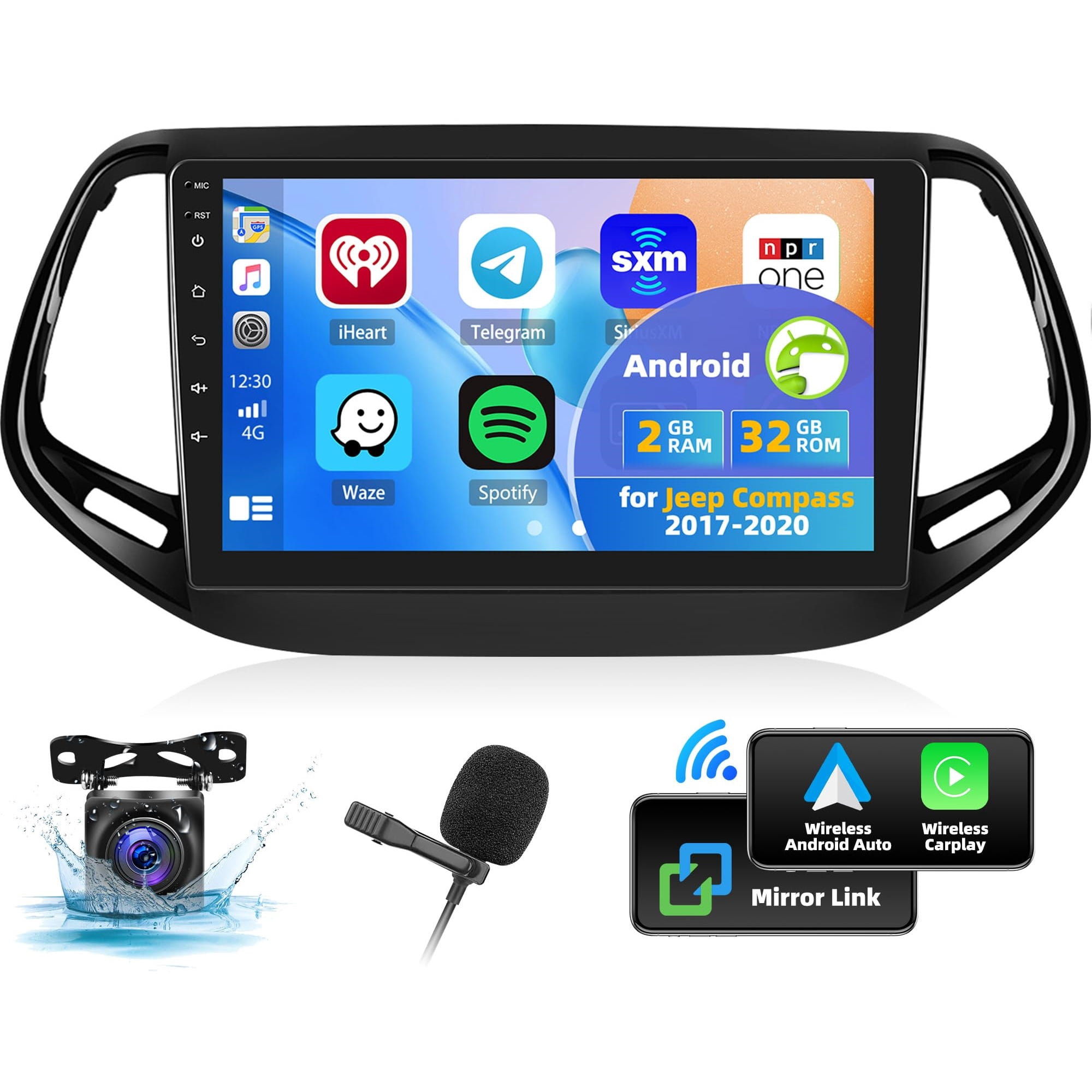 Eforcase 2+32G Car Stereo Radio for Jeep Compass 2017-2019, Support ...